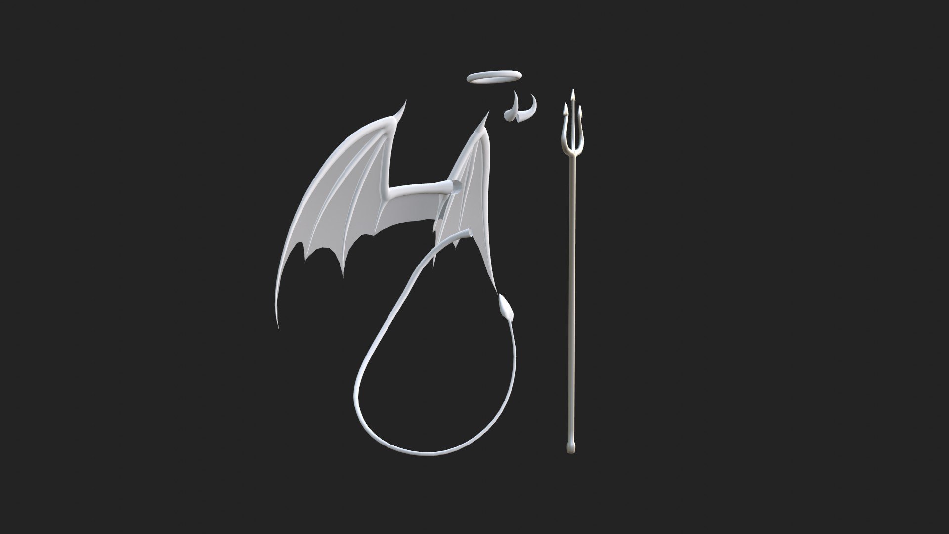 3D Devil Horns Trident Halo Evil Angel Wings - Low Poly Model ...