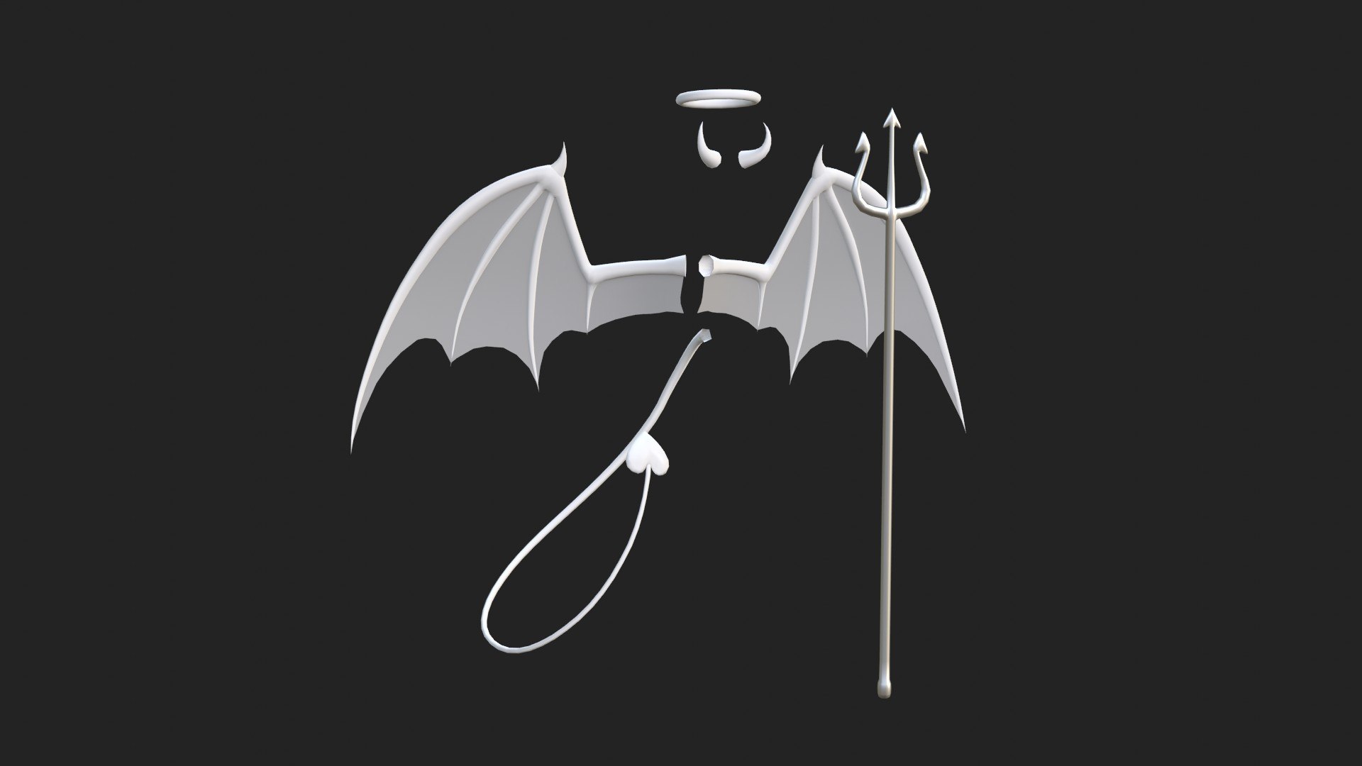 3D Devil Horns Trident Halo Evil Angel Wings - Low Poly Model ...