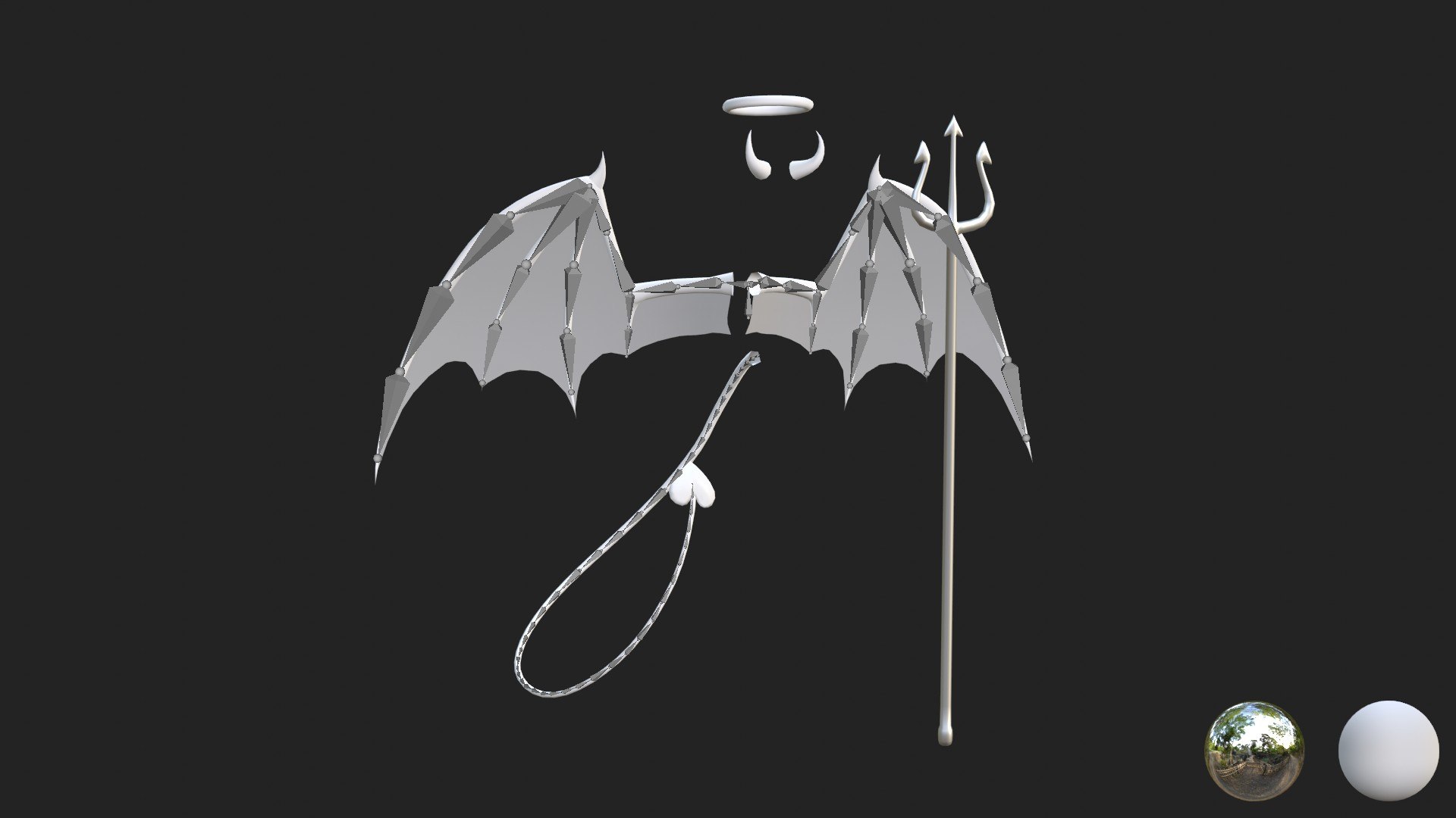 3D Devil Horns Trident Halo Evil Angel Wings - Low Poly Model ...