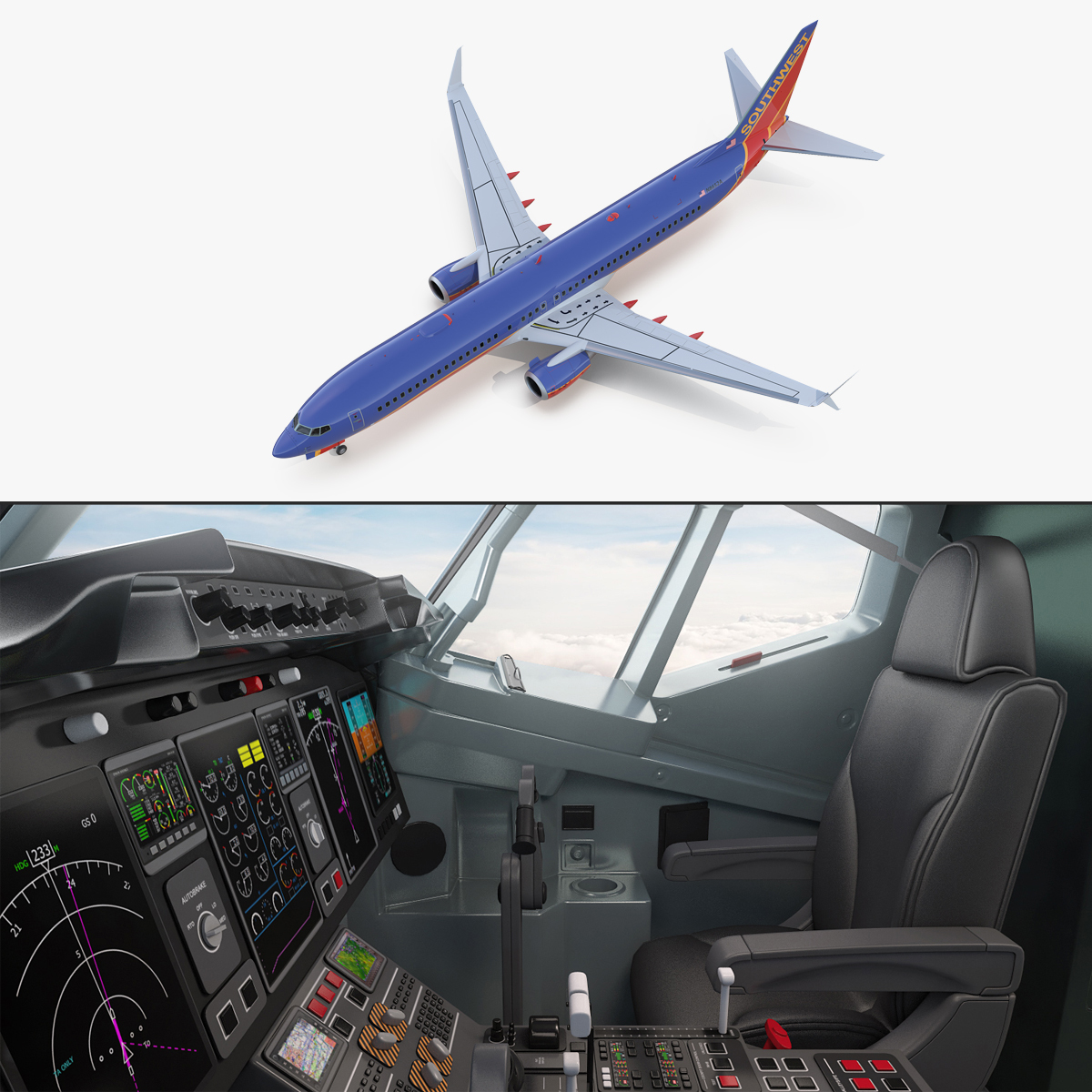 modelo 3d Boeing 737-900 con el interior y la cabina de Southwest ...