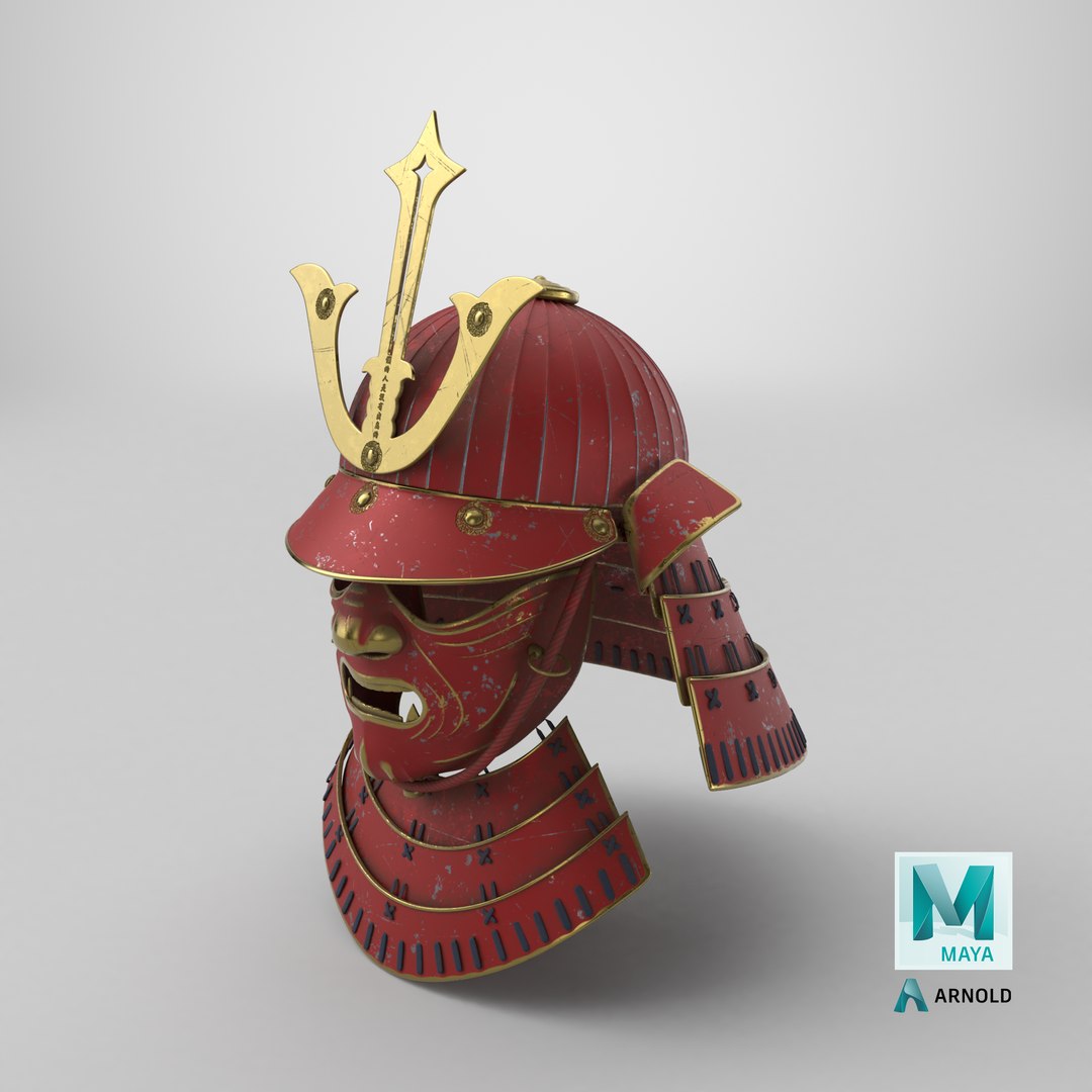 3D Model Samurai Kabuto Helmet With Menpo Mask Red Old - TurboSquid 2492600