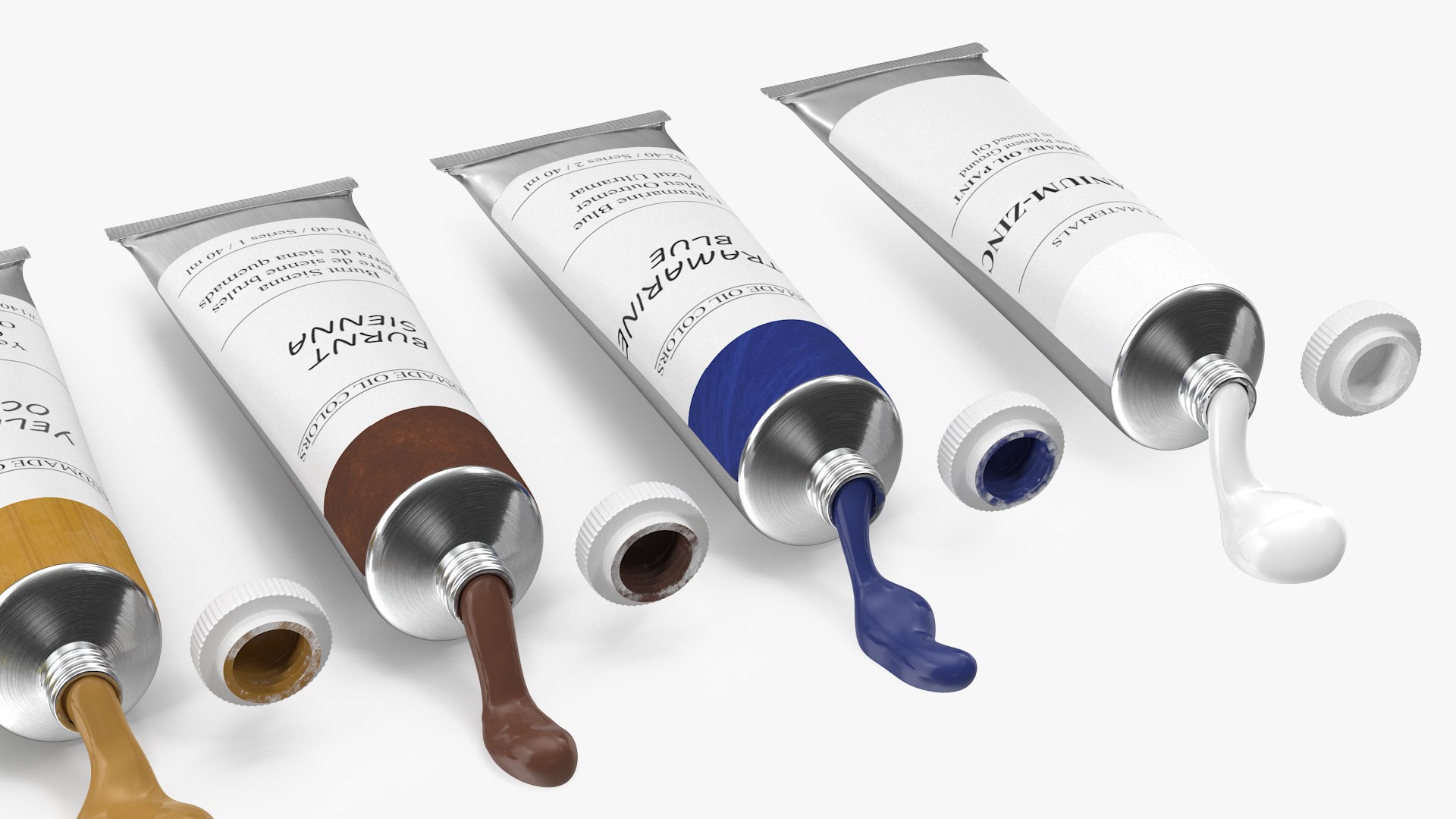 3D Opened Oil Paint Tubes Set - TurboSquid 1828556