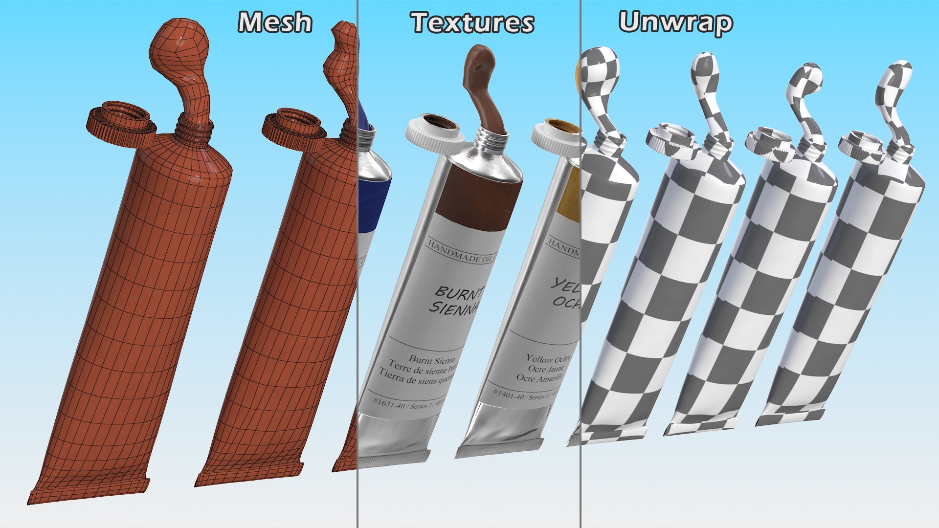 3D Opened Oil Paint Tubes Set - TurboSquid 1828556