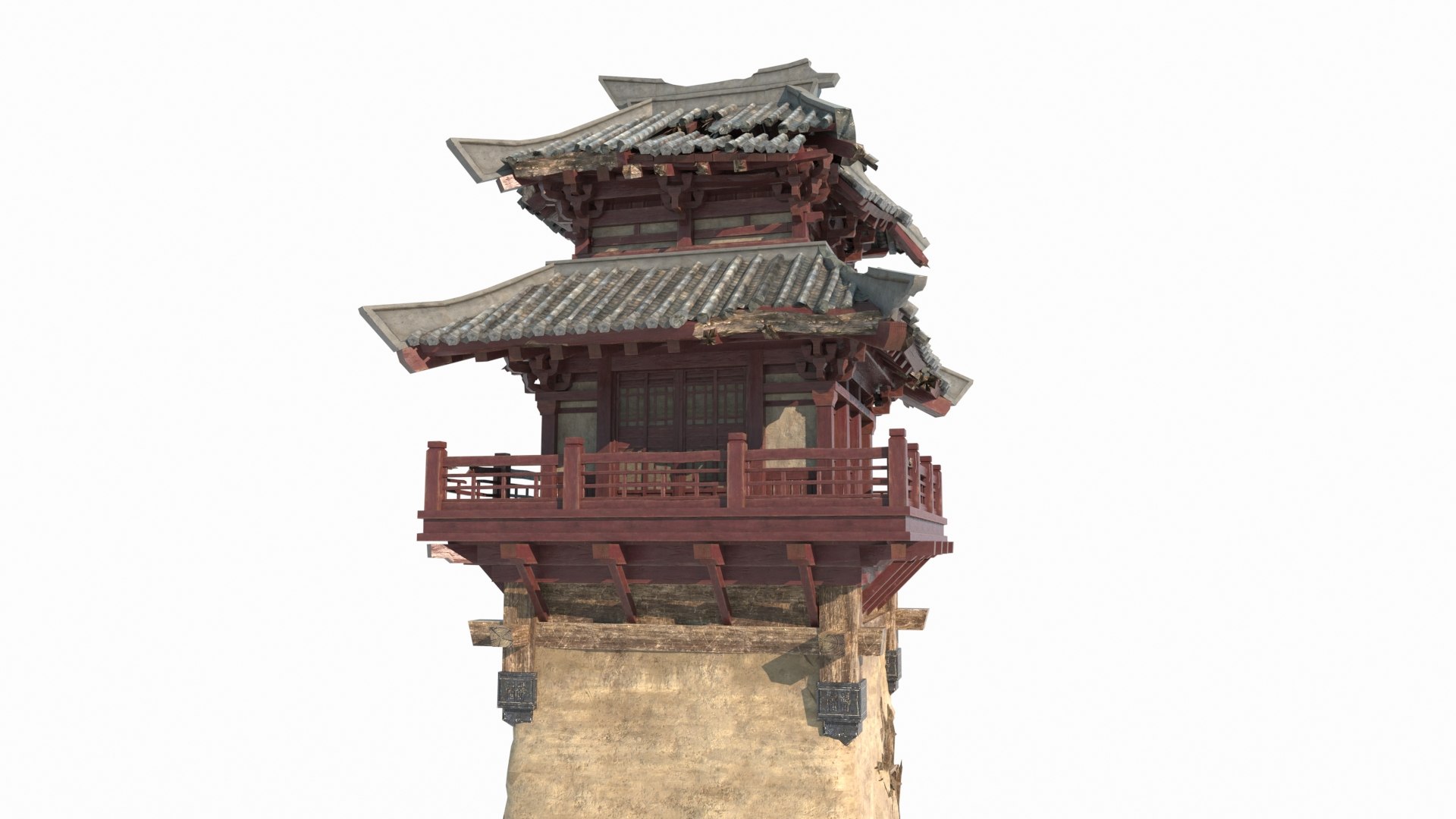3D Damaged Defense Towers In Ancient Asian Architecture Model ...
