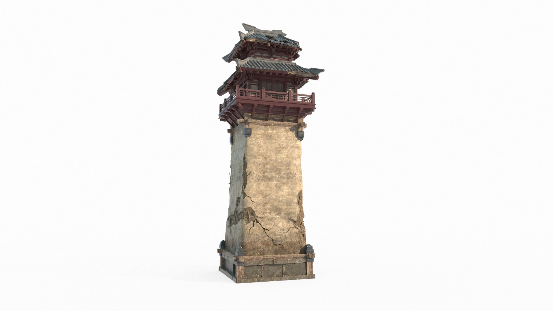 3D Damaged Defense Towers In Ancient Asian Architecture Model ...