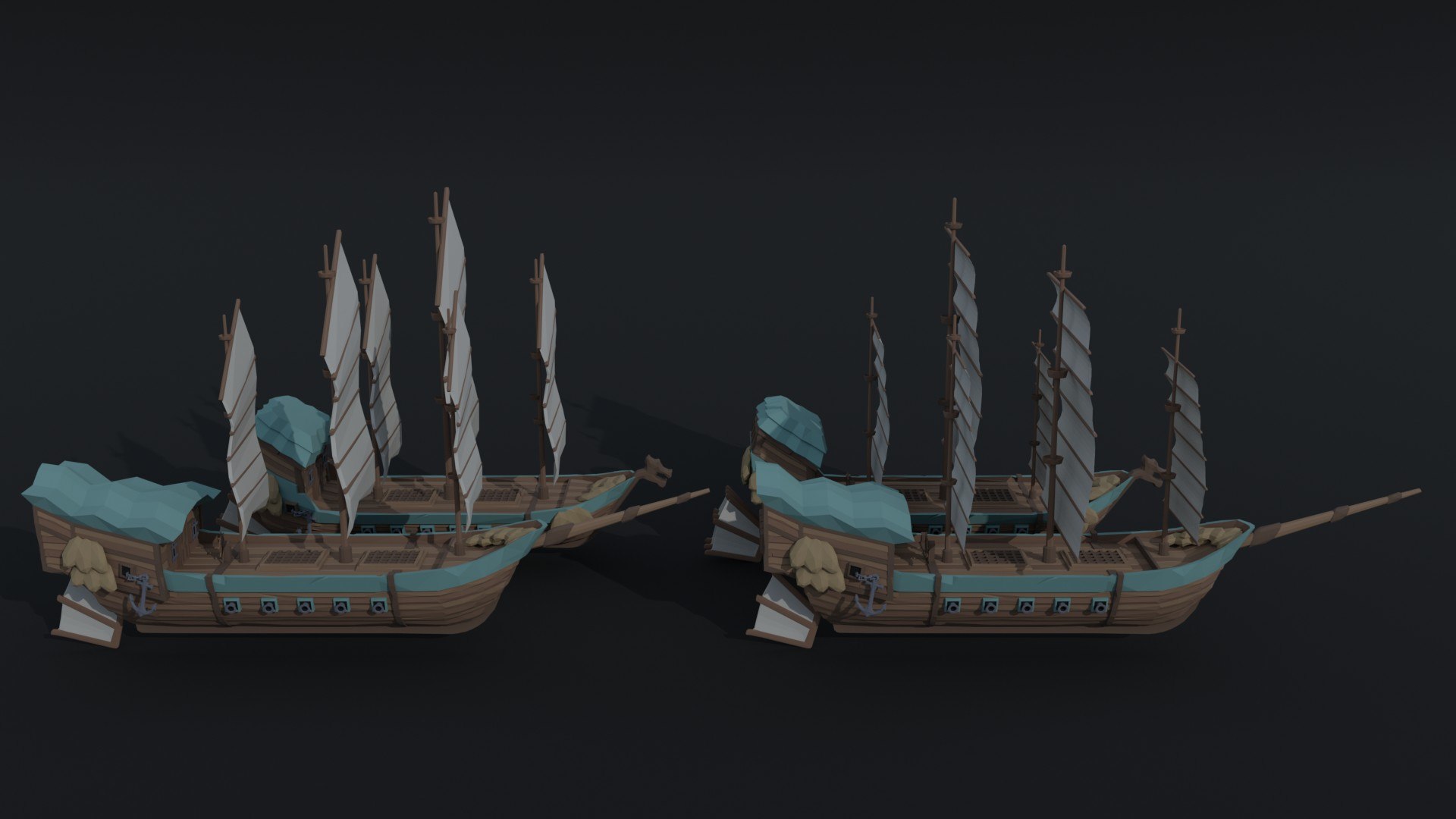 Low-poly Cartoon Fantasy Asion Ships Polygonal Model - TurboSquid 1992032