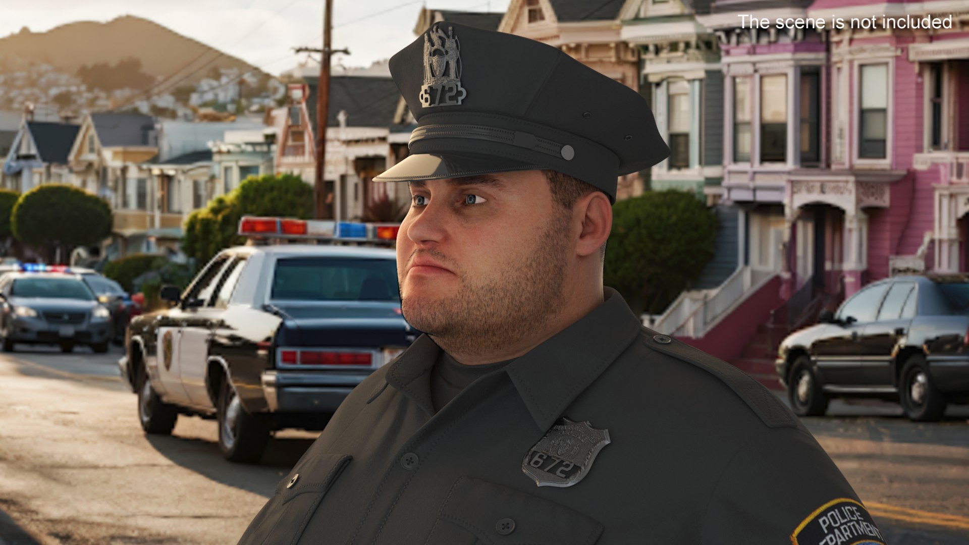 Fat Patrol Officer With Duty Gear In Black Uniform Fur Rigged 3D Model ...