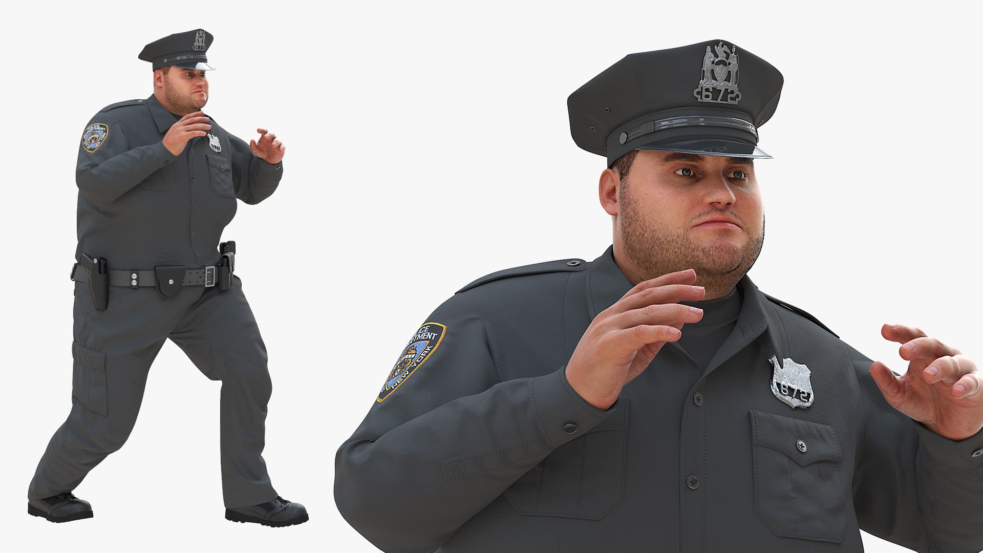 Fat Patrol Officer With Duty Gear In Black Uniform Fur Rigged 3D Model ...