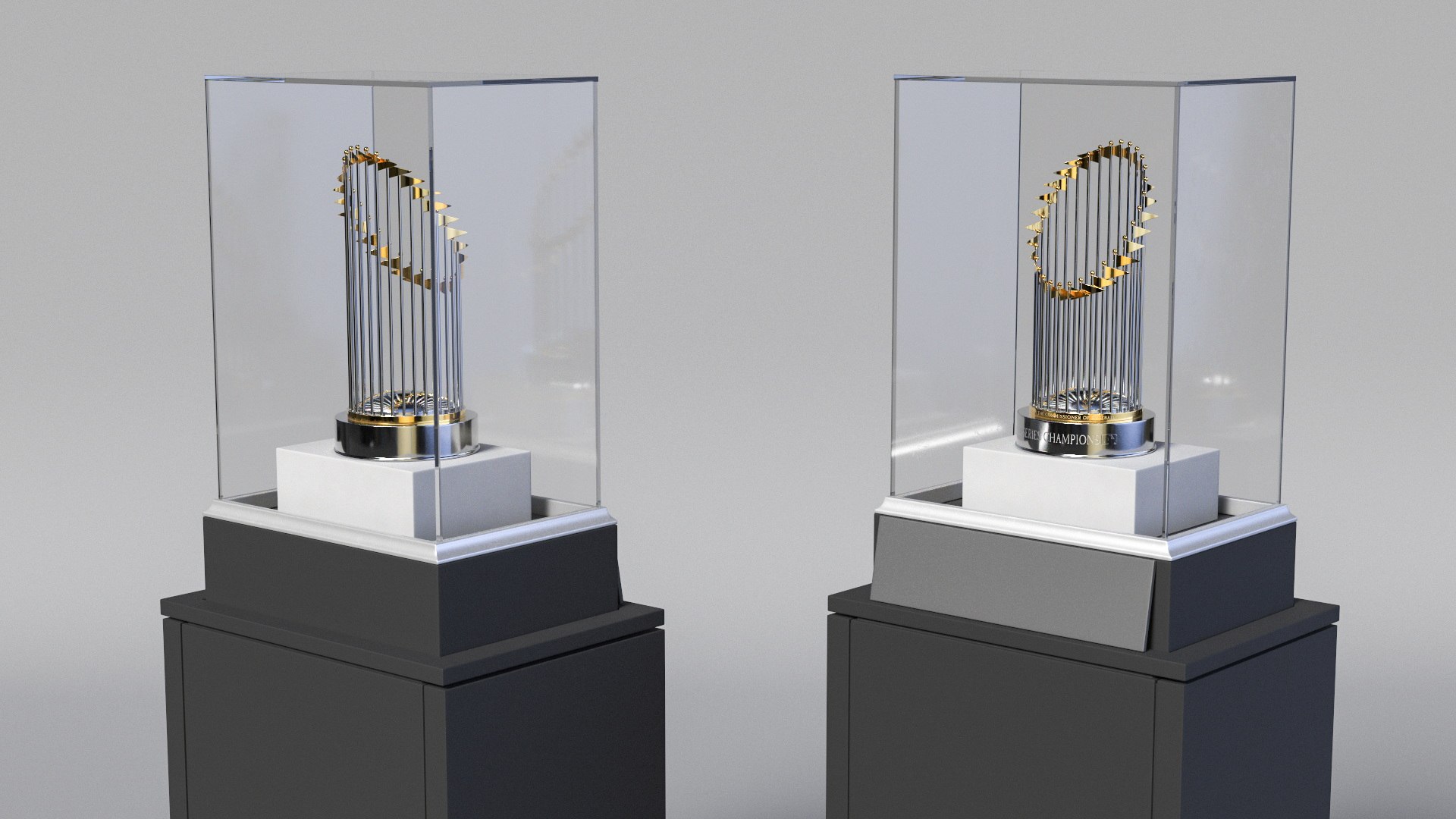 3D Baseball World Series Championship Trophy In Glass Display Case ...