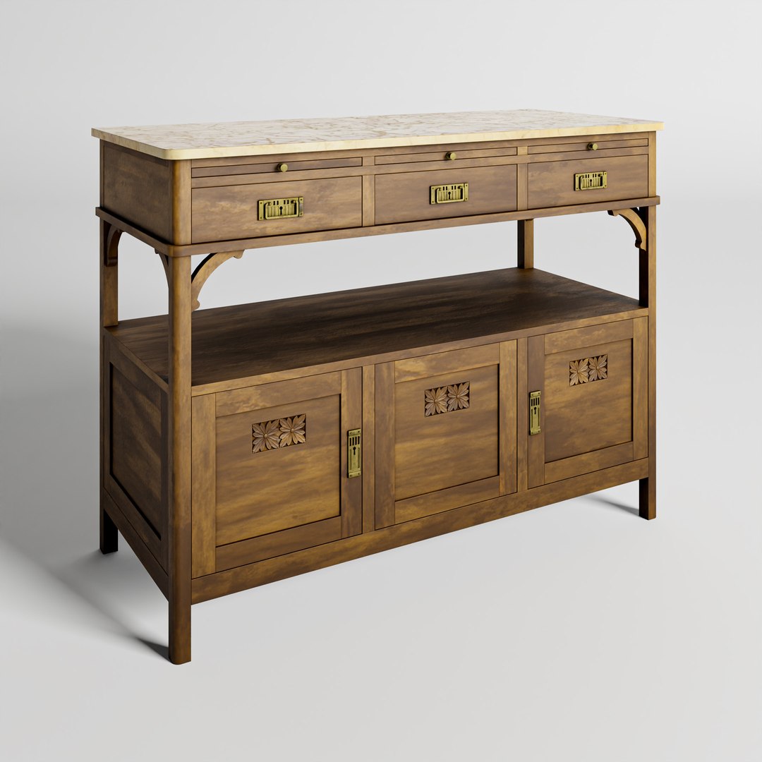 3D Old Wooden Sideboard Model - TurboSquid 1975921