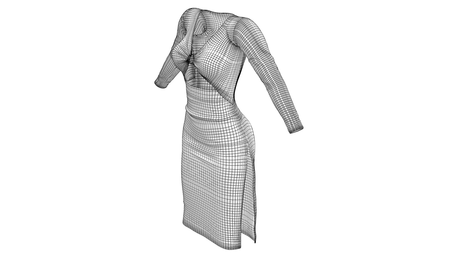 Buckle Connected Chest Side Slit Skirt Elegant Earth Female Dress 3D ...