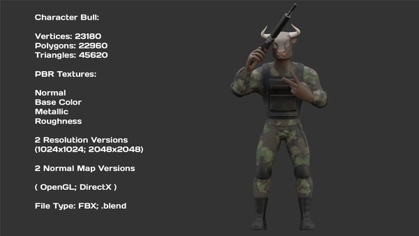 3D Character Military Bull with Weapon Rifle - TurboSquid 1898193