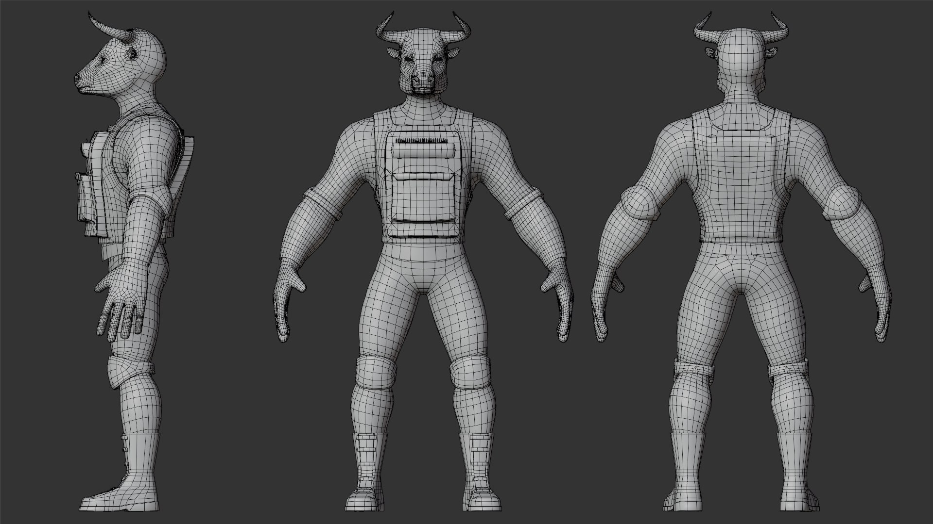 3D Character Military Bull with Weapon Rifle - TurboSquid 1898193