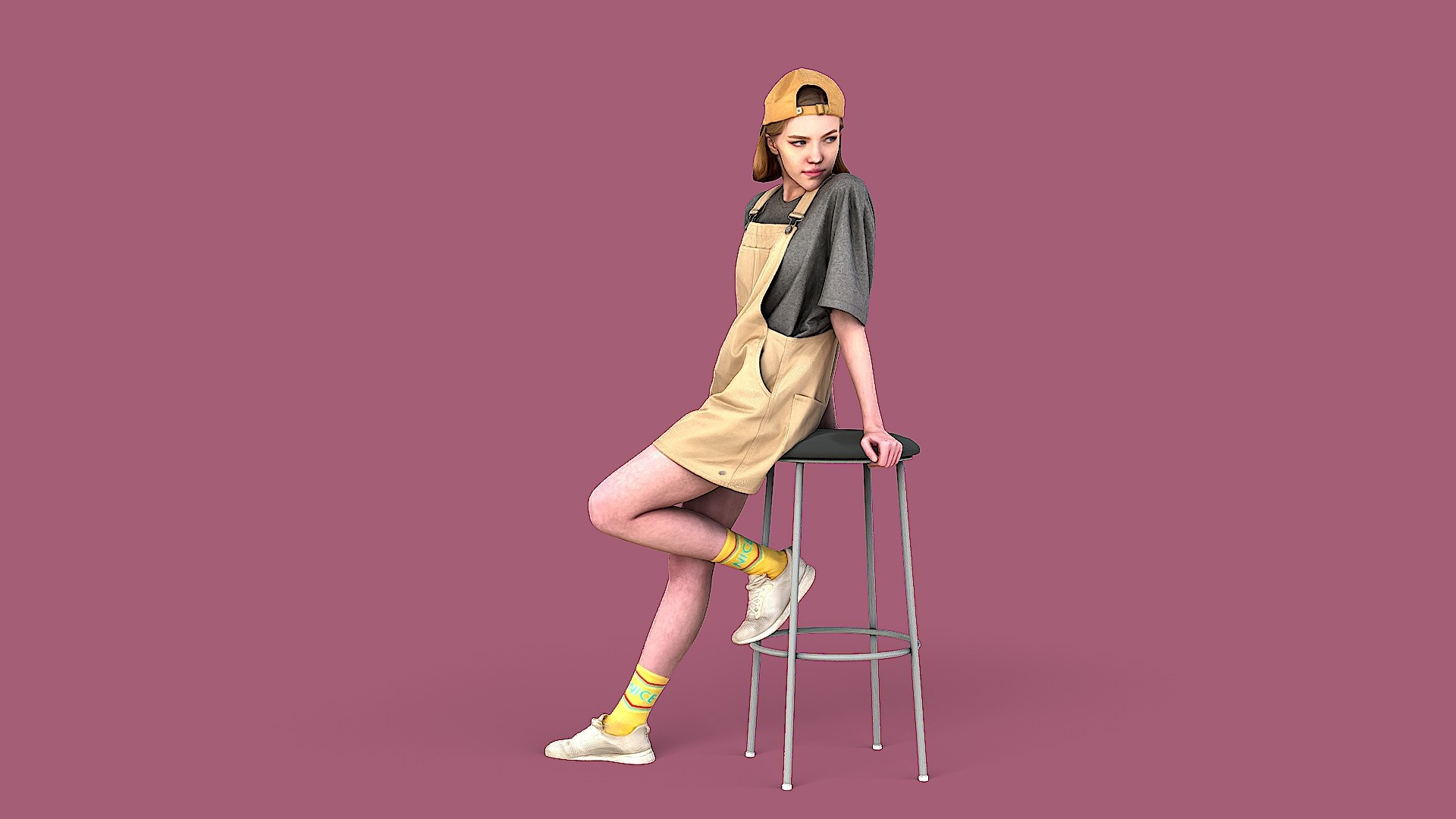 Teen Girl Leans on a Bar Stool model - TurboSquid 1836292