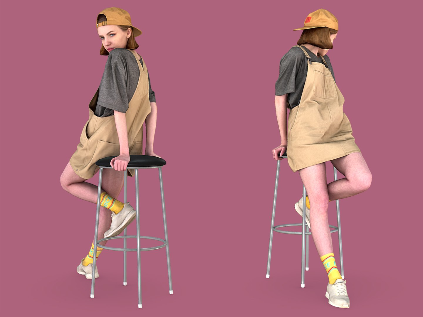 Teen Girl Leans on a Bar Stool model - TurboSquid 1836292