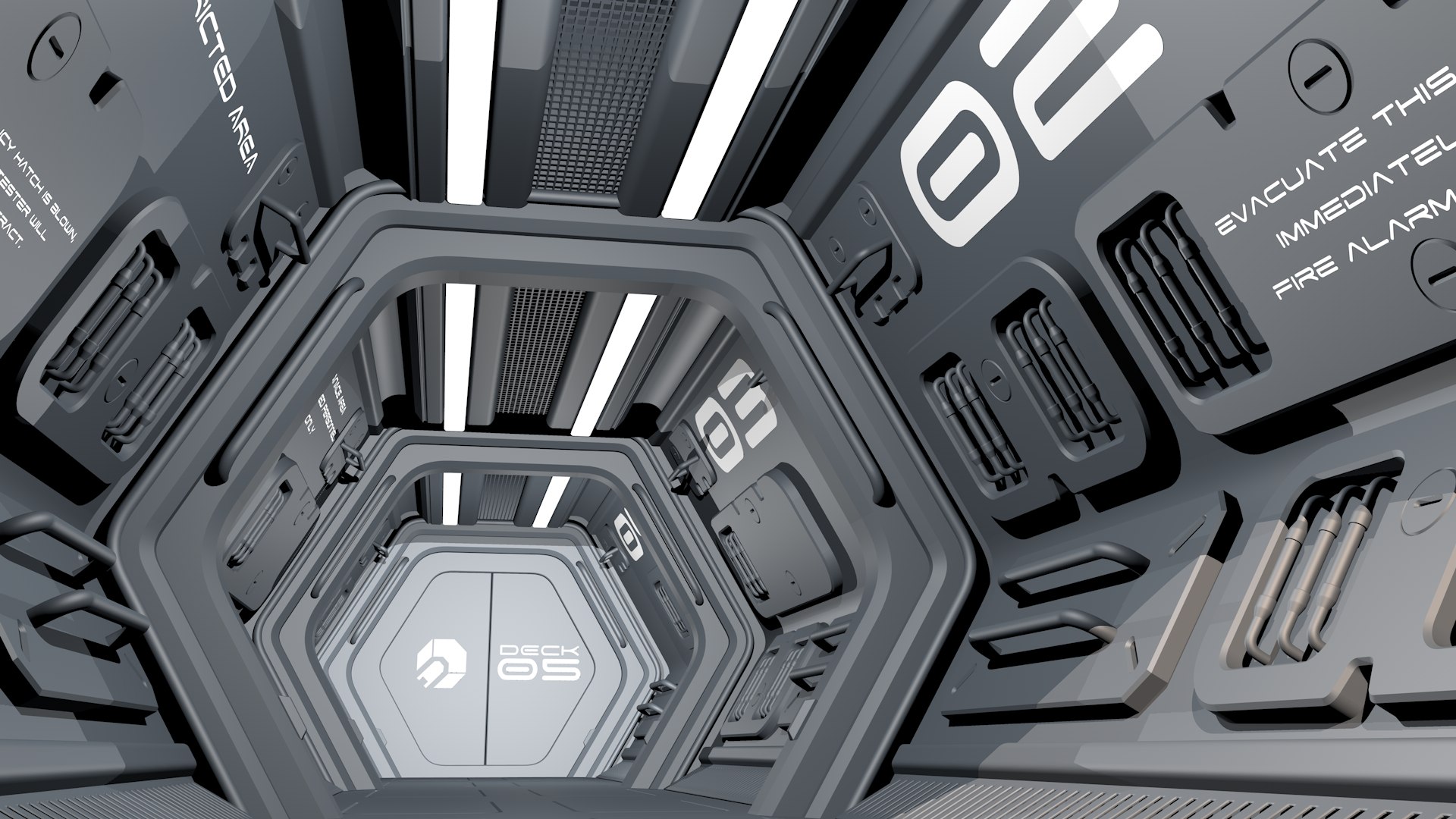 c4d sci-fi spaceship corridor