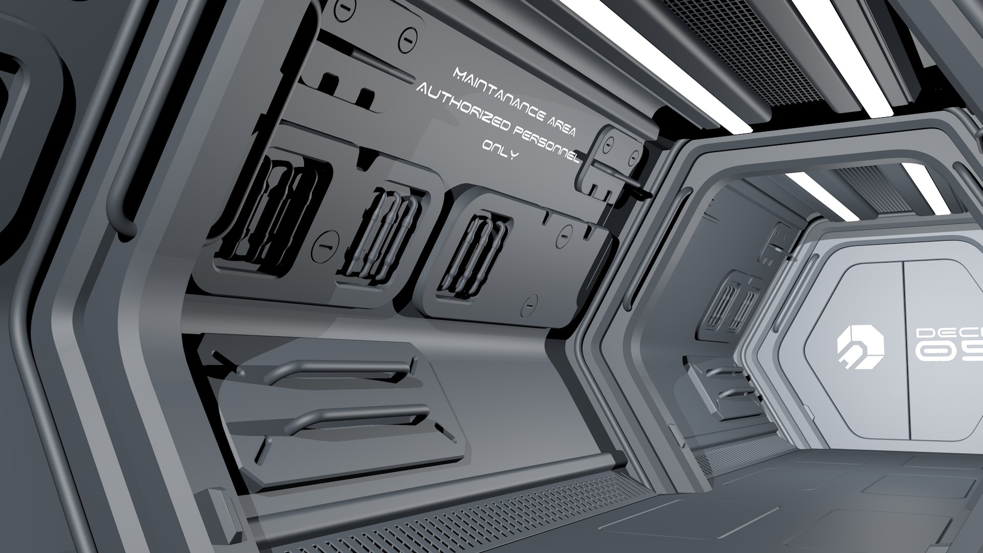 c4d sci-fi spaceship corridor