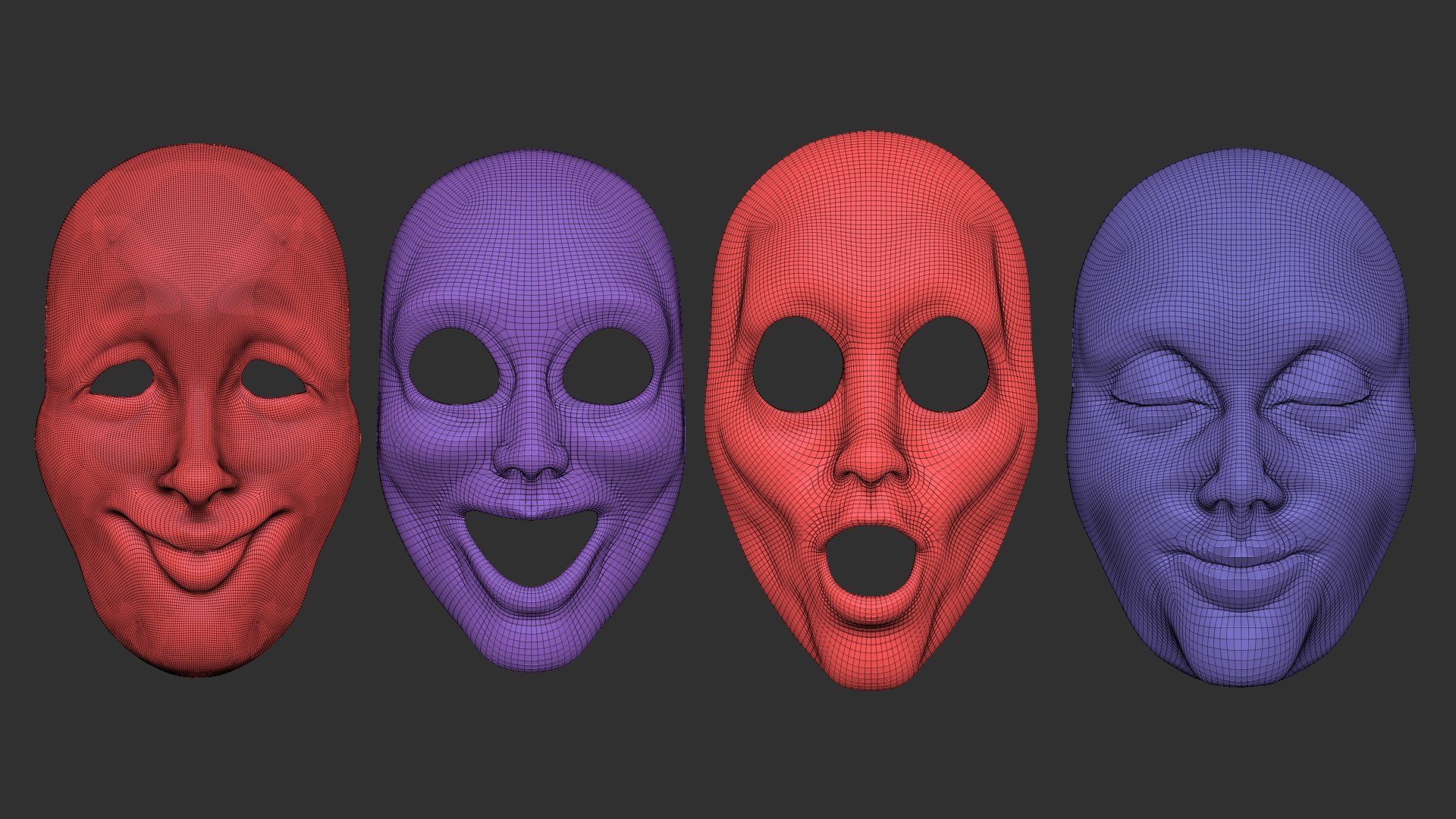 Low Poly 20 Mime And Facial Expression Masks IMM Zbrush Set And Obj And ...