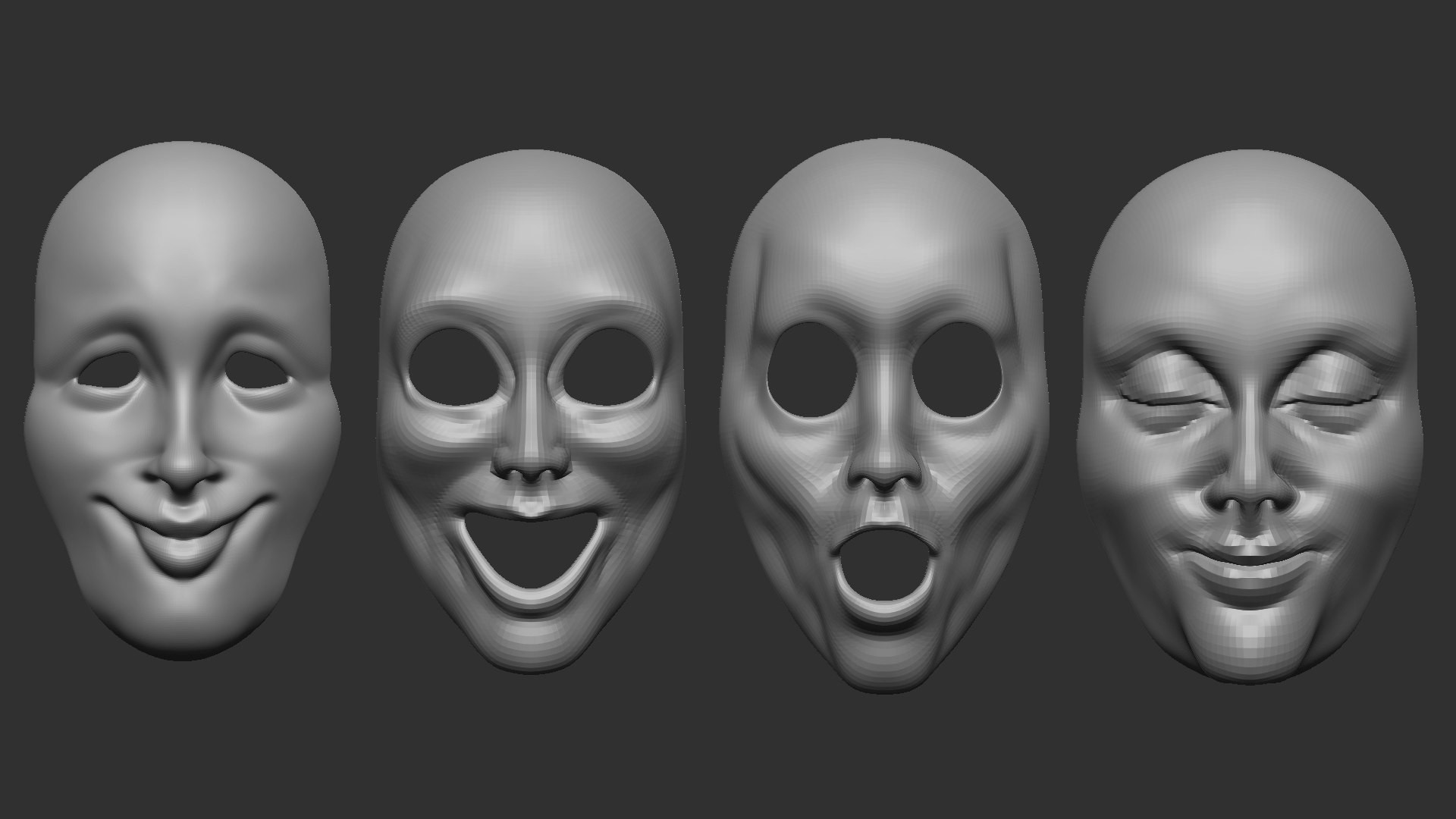 Low Poly 20 Mime And Facial Expression Masks IMM Zbrush Set And Obj And ...