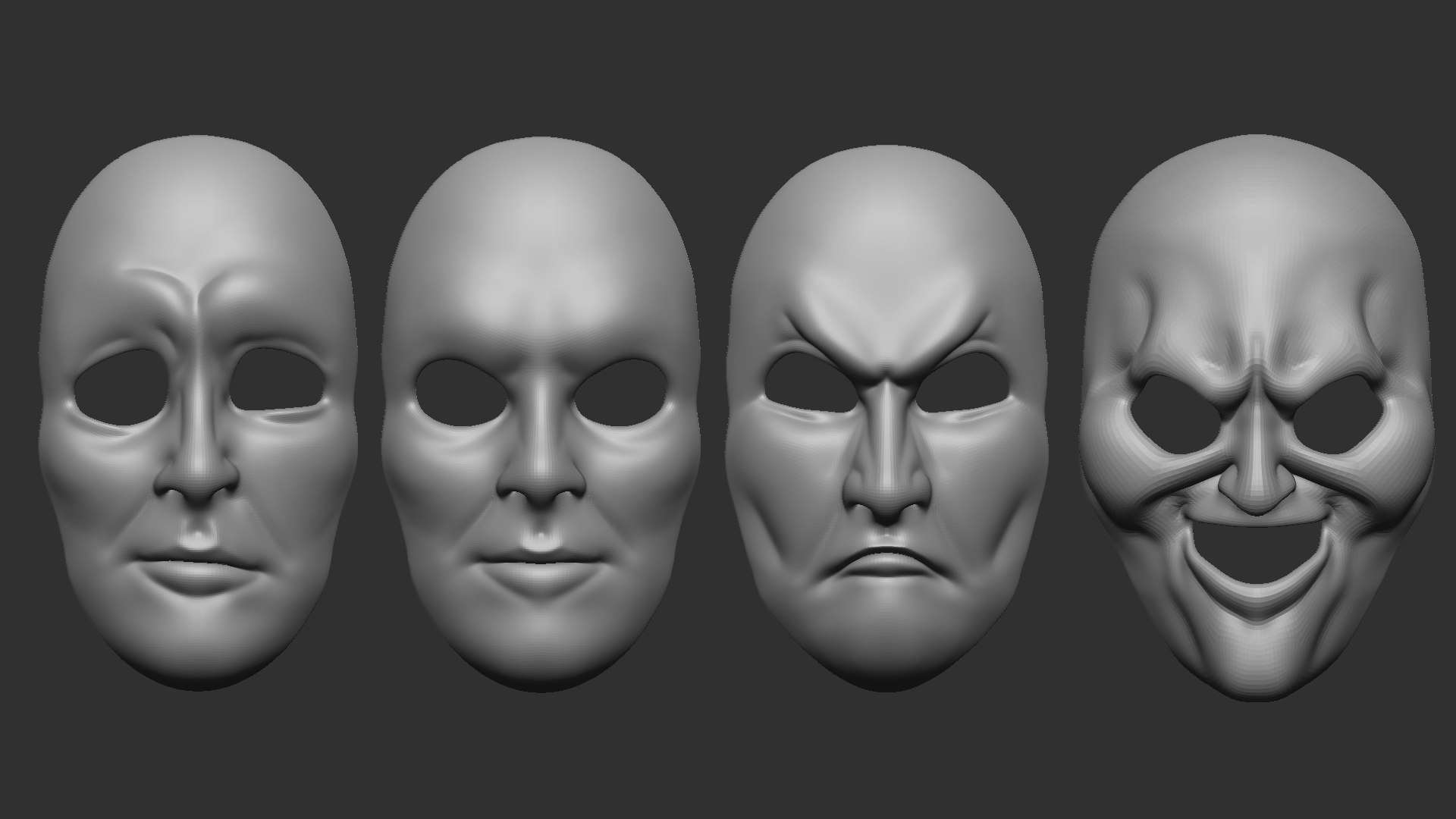 Low Poly 20 Mime And Facial Expression Masks IMM Zbrush Set And Obj And ...
