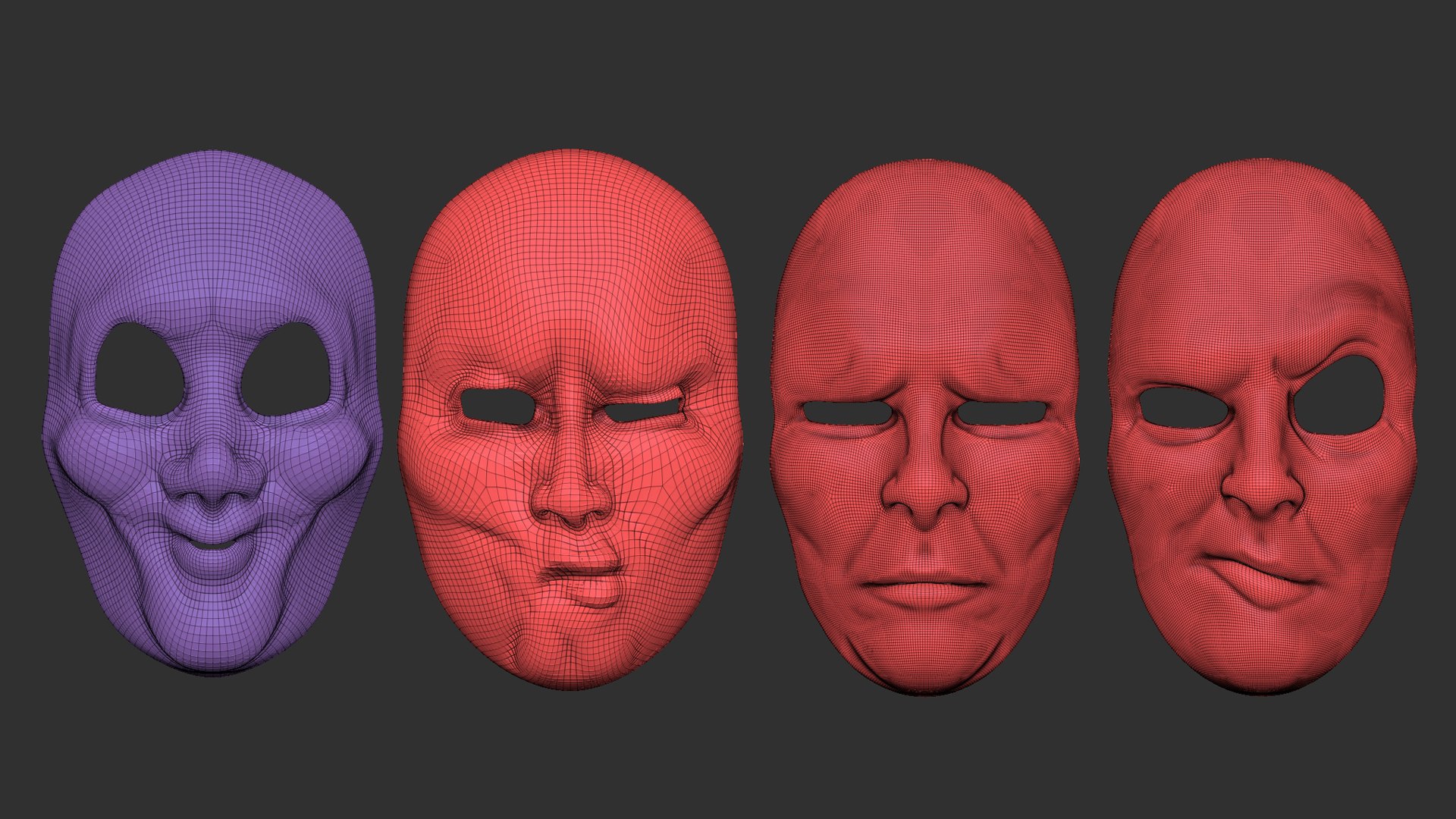 Low Poly 20 Mime And Facial Expression Masks IMM Zbrush Set And Obj And ...
