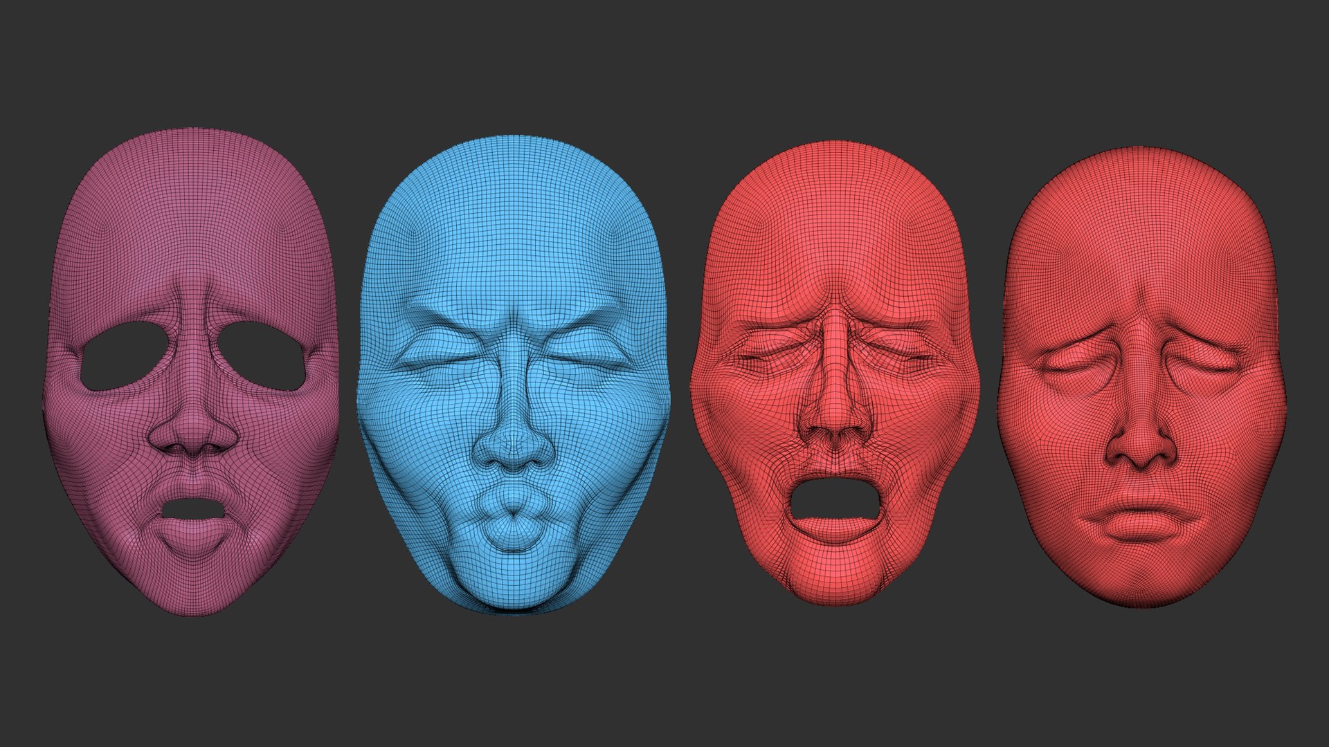 Low Poly 20 Mime And Facial Expression Masks IMM Zbrush Set And Obj And ...