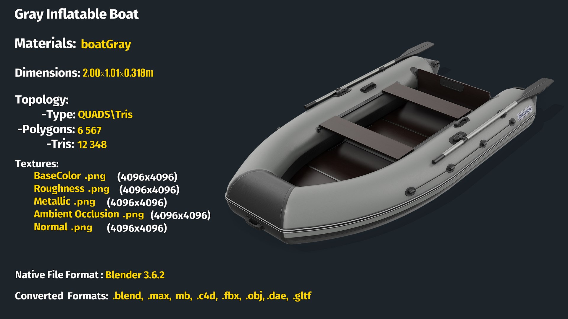 3D model Gray Inflatable Boat - TurboSquid 2118935