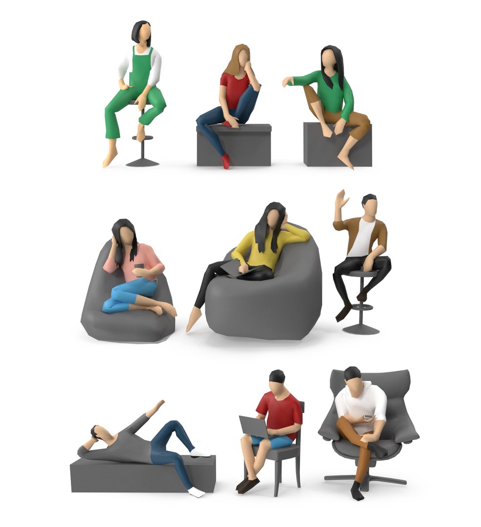 Colored Low Poly Human - Casual Sitting 3D Model - TurboSquid 1747798
