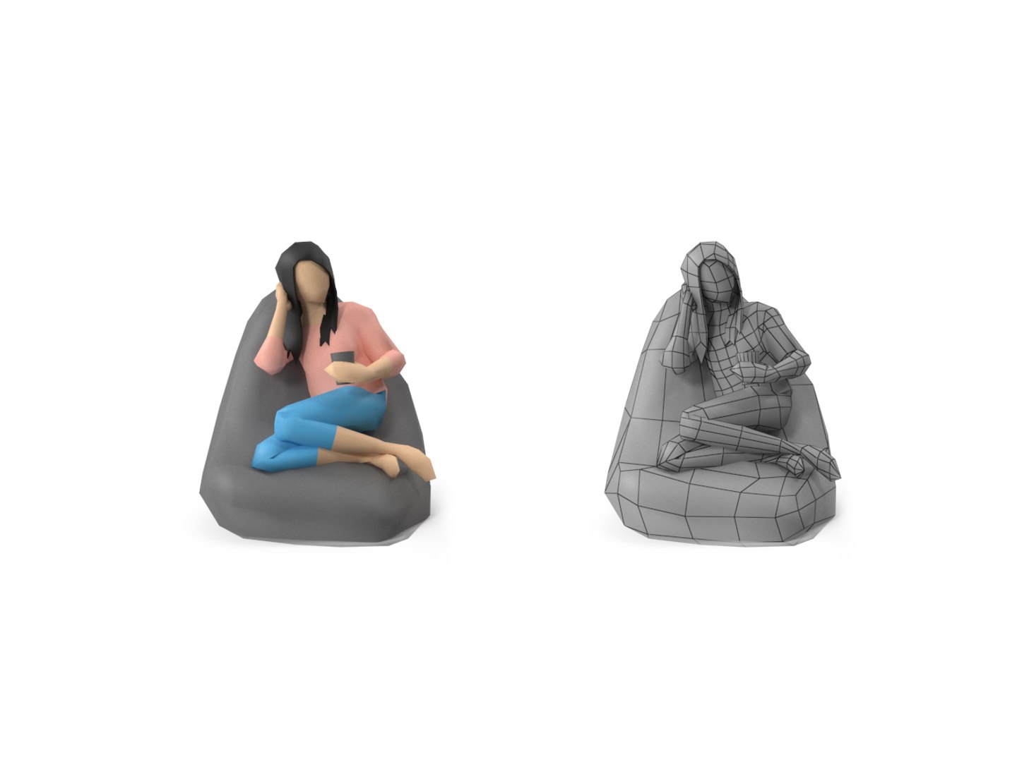 Colored Low Poly Human - Casual Sitting 3D Model - TurboSquid 1747798
