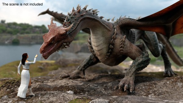 modelo 3d Encuentro de fantasía entre un dragón y una elfa con pelo ...