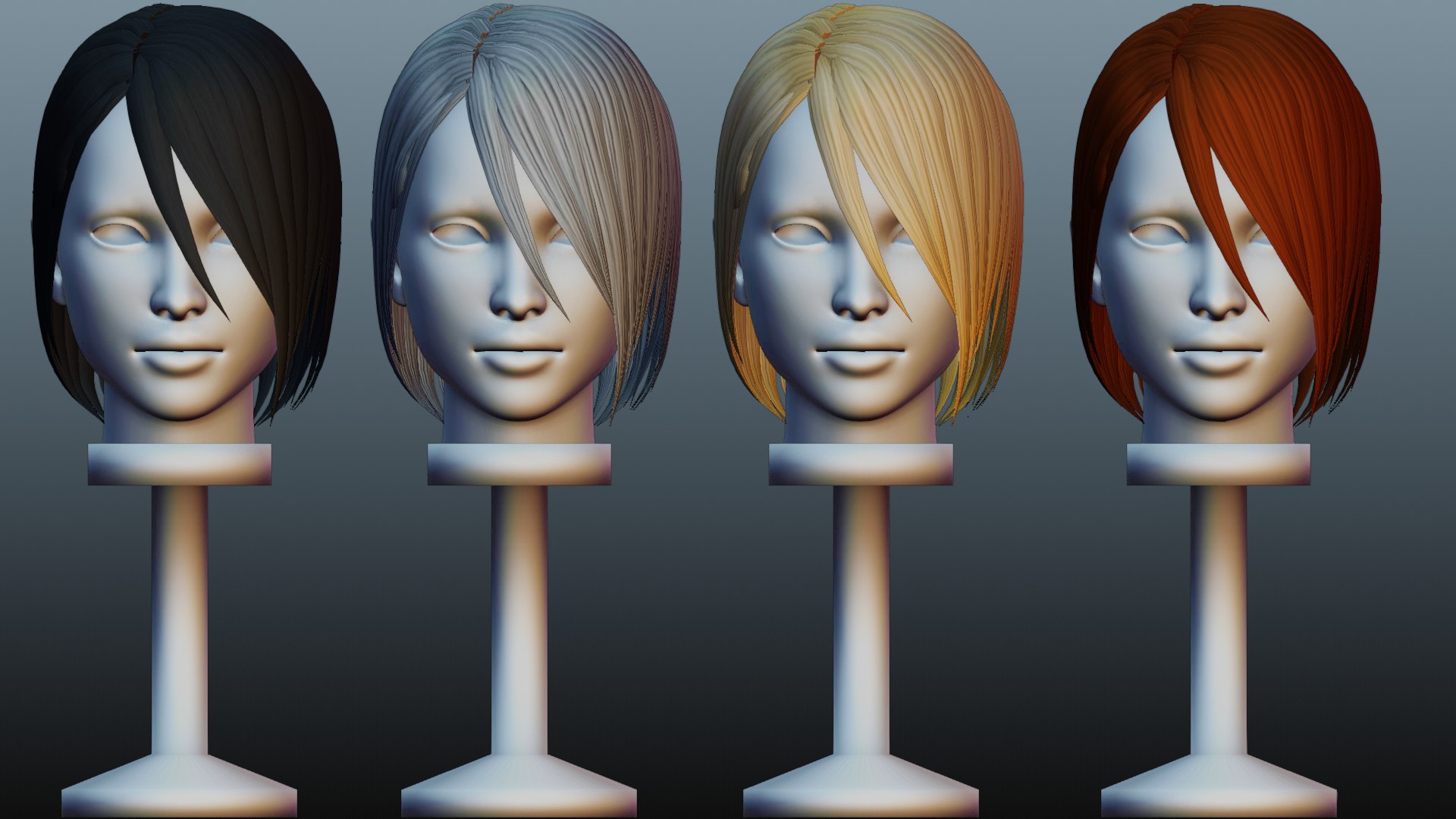 Female Hair Low Poly 4 Colors 3D Model - TurboSquid 2154068