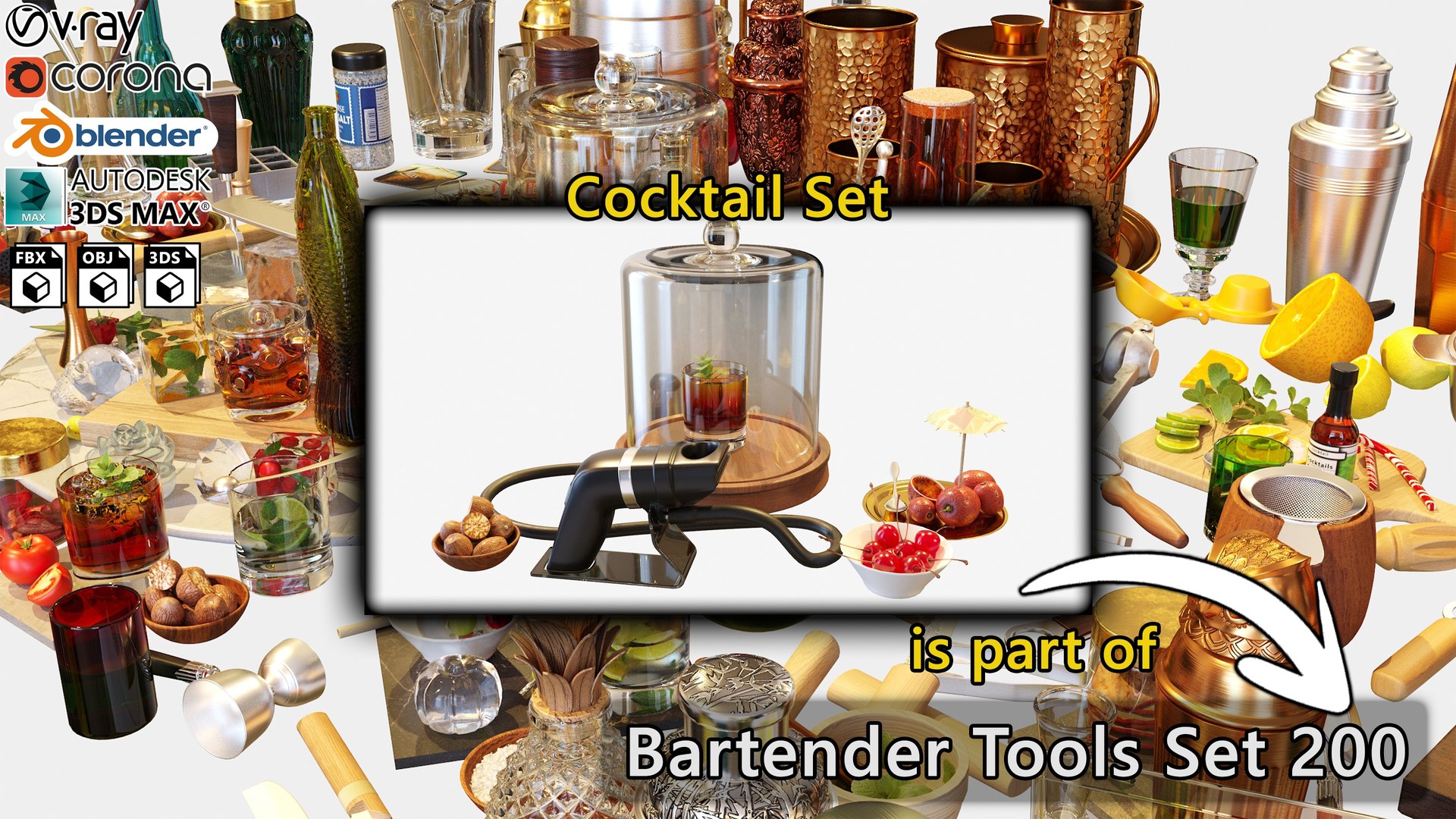 3D Bartender Tools Set 200 Cocktail Set A Model - TurboSquid 2244326