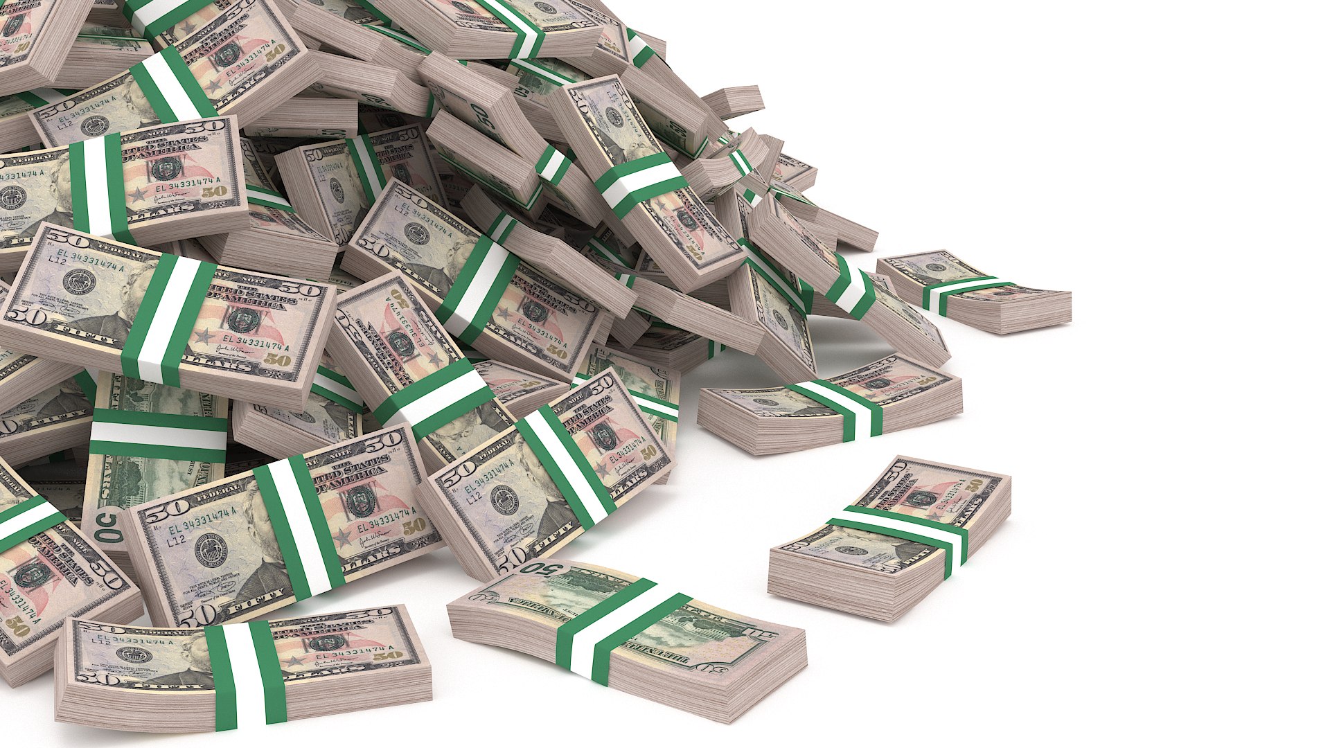 3D 50 Dollar Bill Stack Model - TurboSquid 1646320