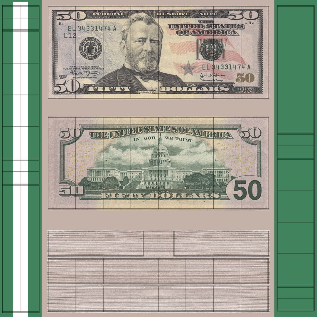 3D 50 Dollar Bill Stack Model - TurboSquid 1646320