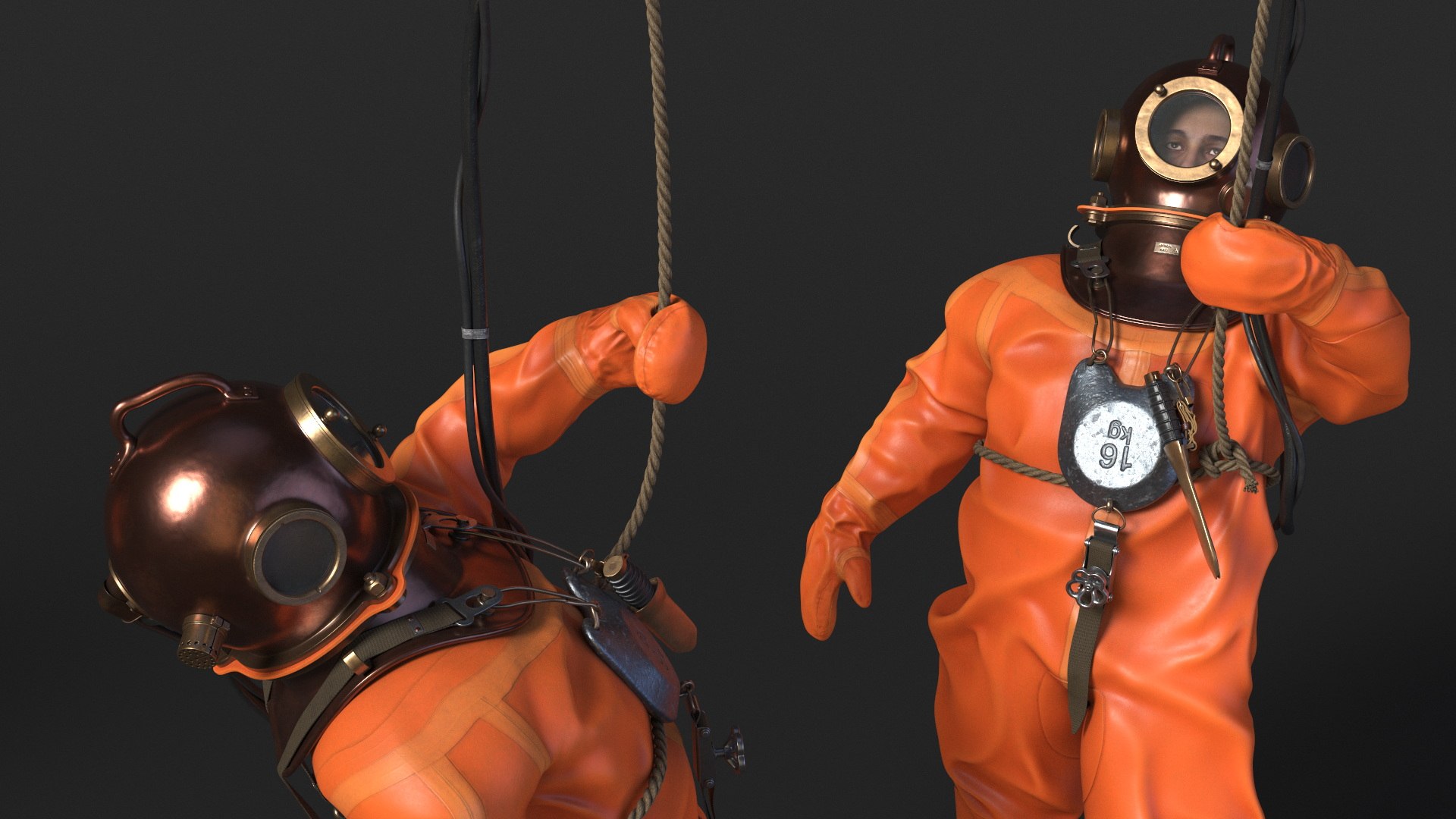 3D Old World Diving Armor New Surfacing Pose - TurboSquid 2316292