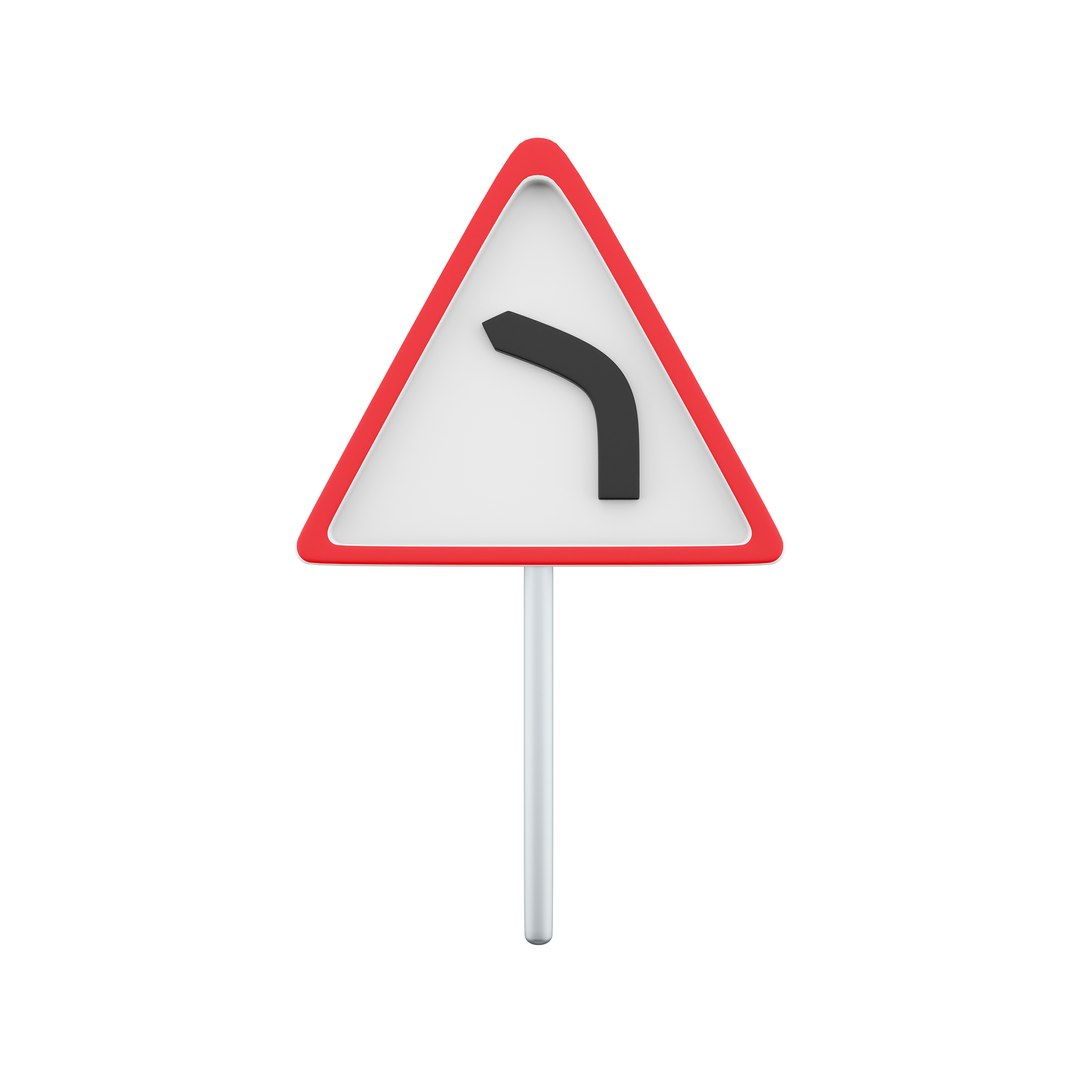 3D Cartoon Left Turn Road Sign Icon - TurboSquid 2018059