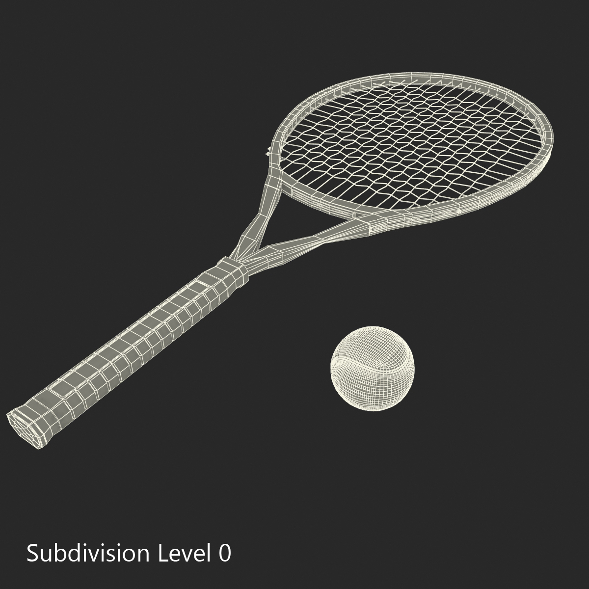 3d model tennis racket ball fur