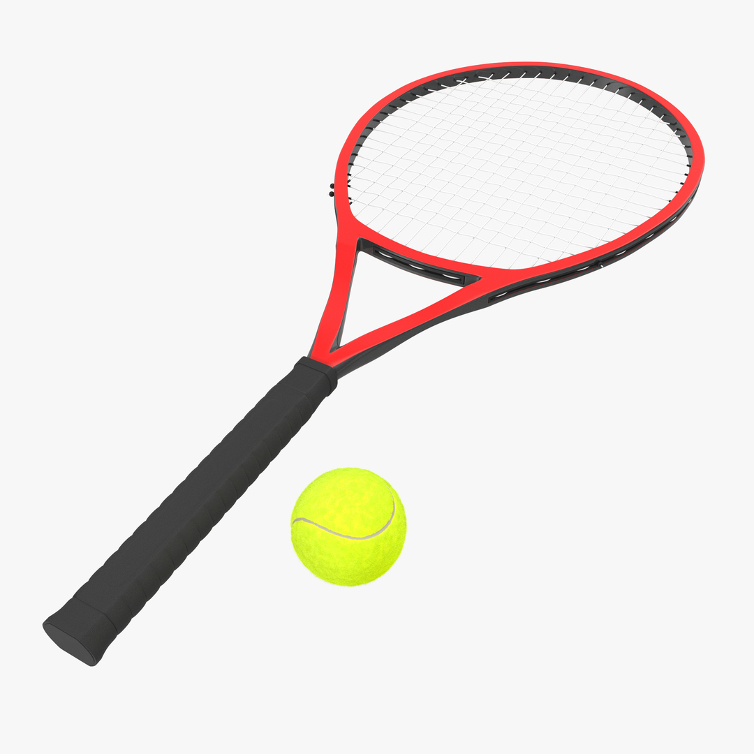 3d model tennis racket ball fur