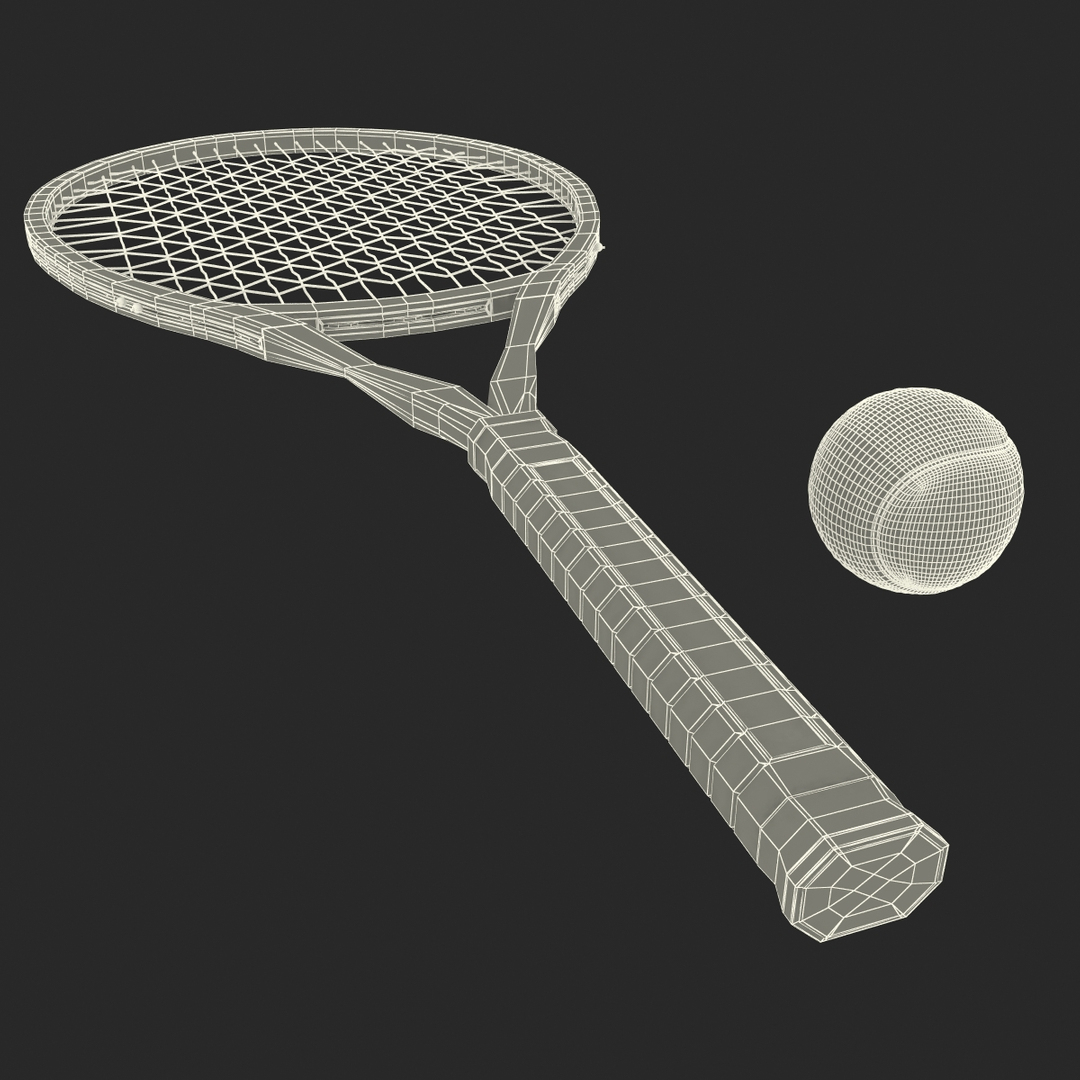 3d model tennis racket ball fur