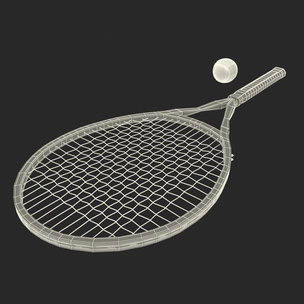 3d model tennis racket ball fur