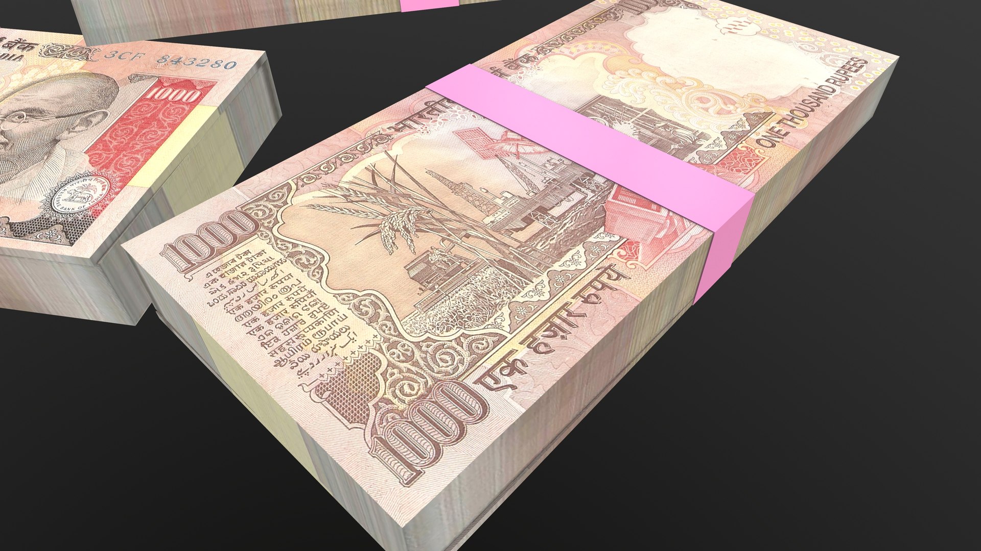 Indian 1000 Note Currency Bundle AR VR PBR 3D Model - TurboSquid 2007311