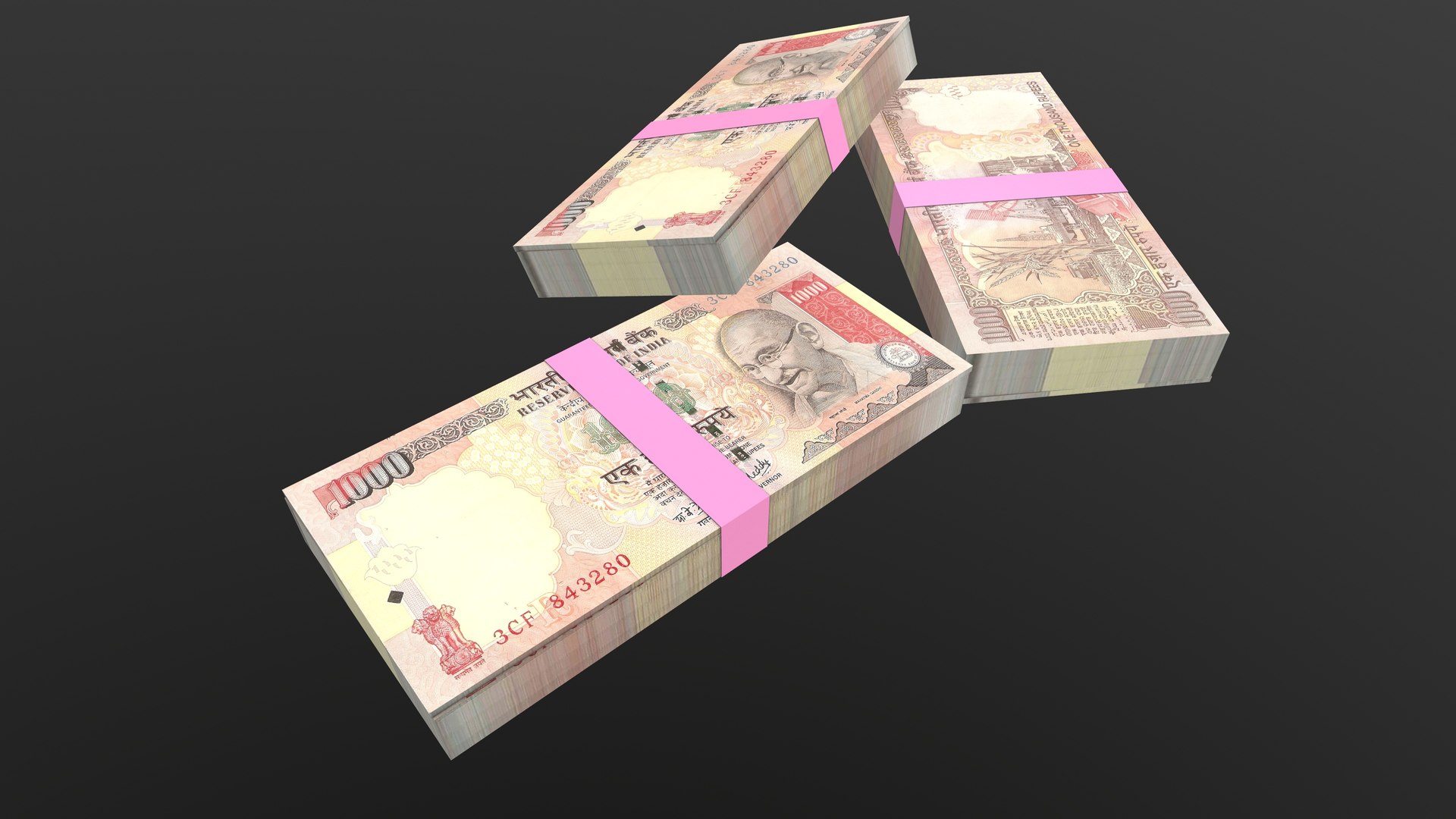 Indian 1000 Note Currency Bundle AR VR PBR 3D Model - TurboSquid 2007311