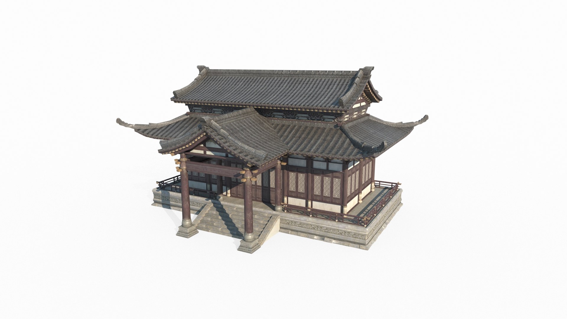 Asian ancient architecture garden wing room 3D model - TurboSquid 2043461