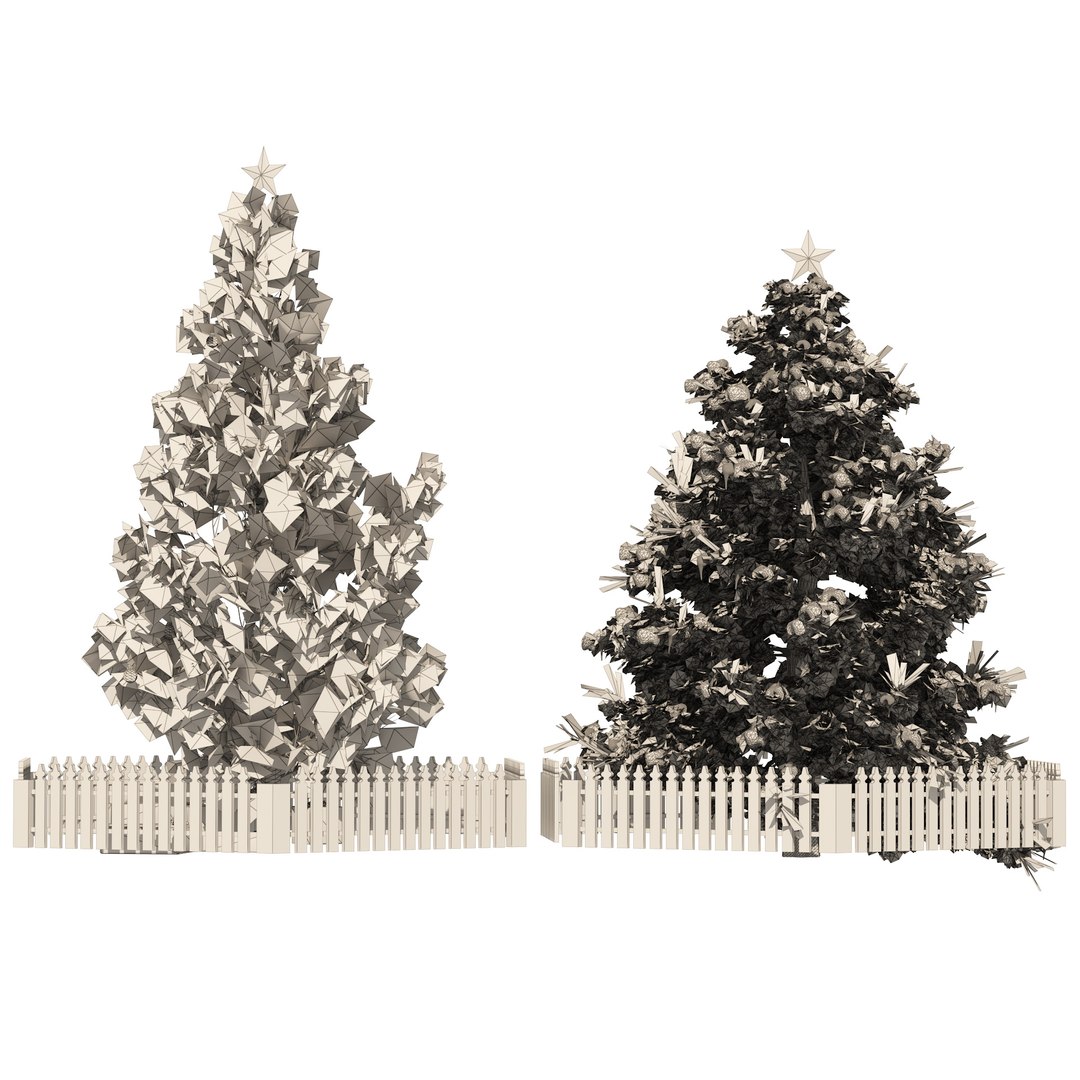 3D Outdoor Christmas Cedar Pine Trees With Wood Fence Model ...