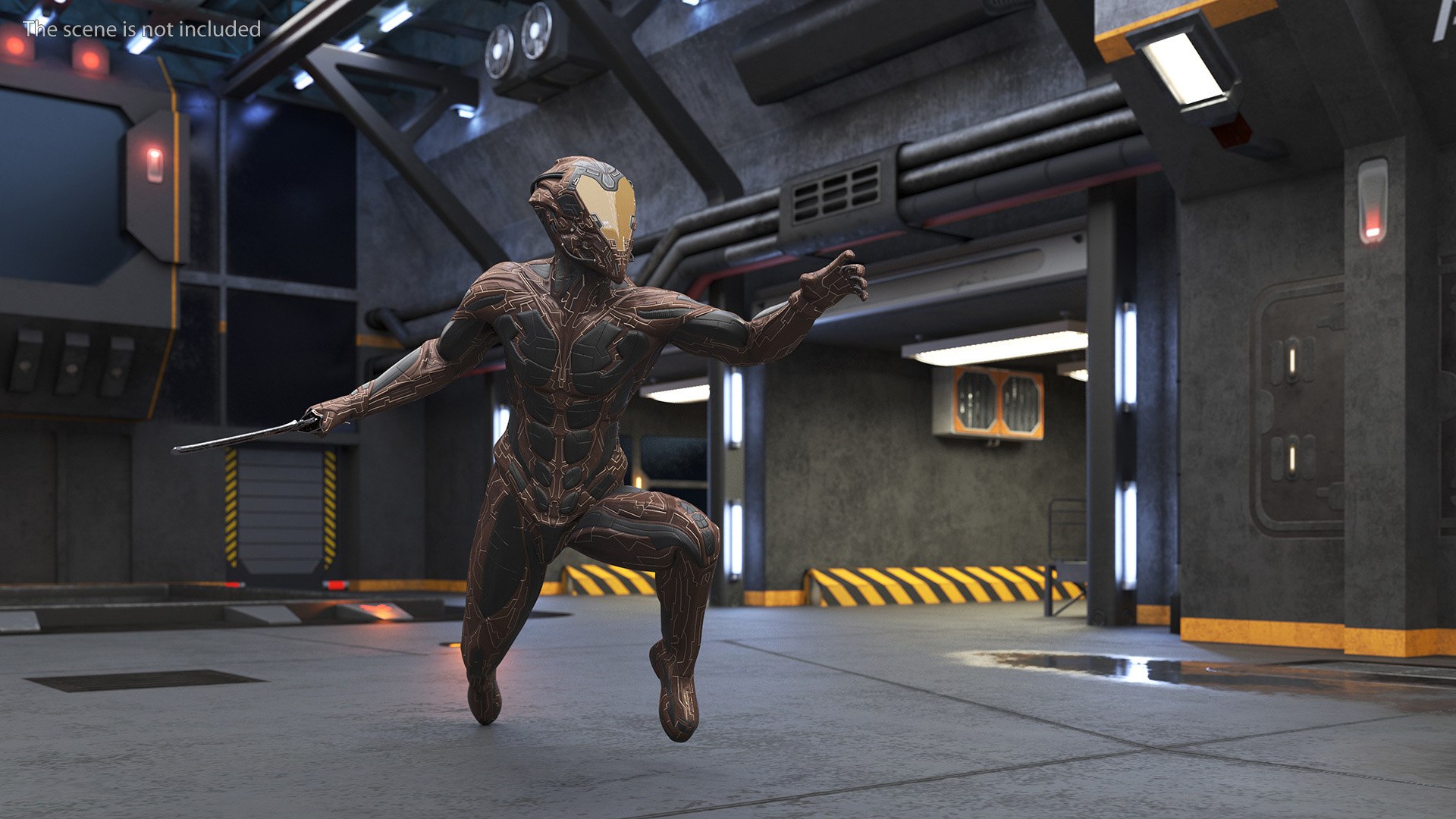 3D Futuristic Warrior With Sword Running Pose Model - TurboSquid 2237723