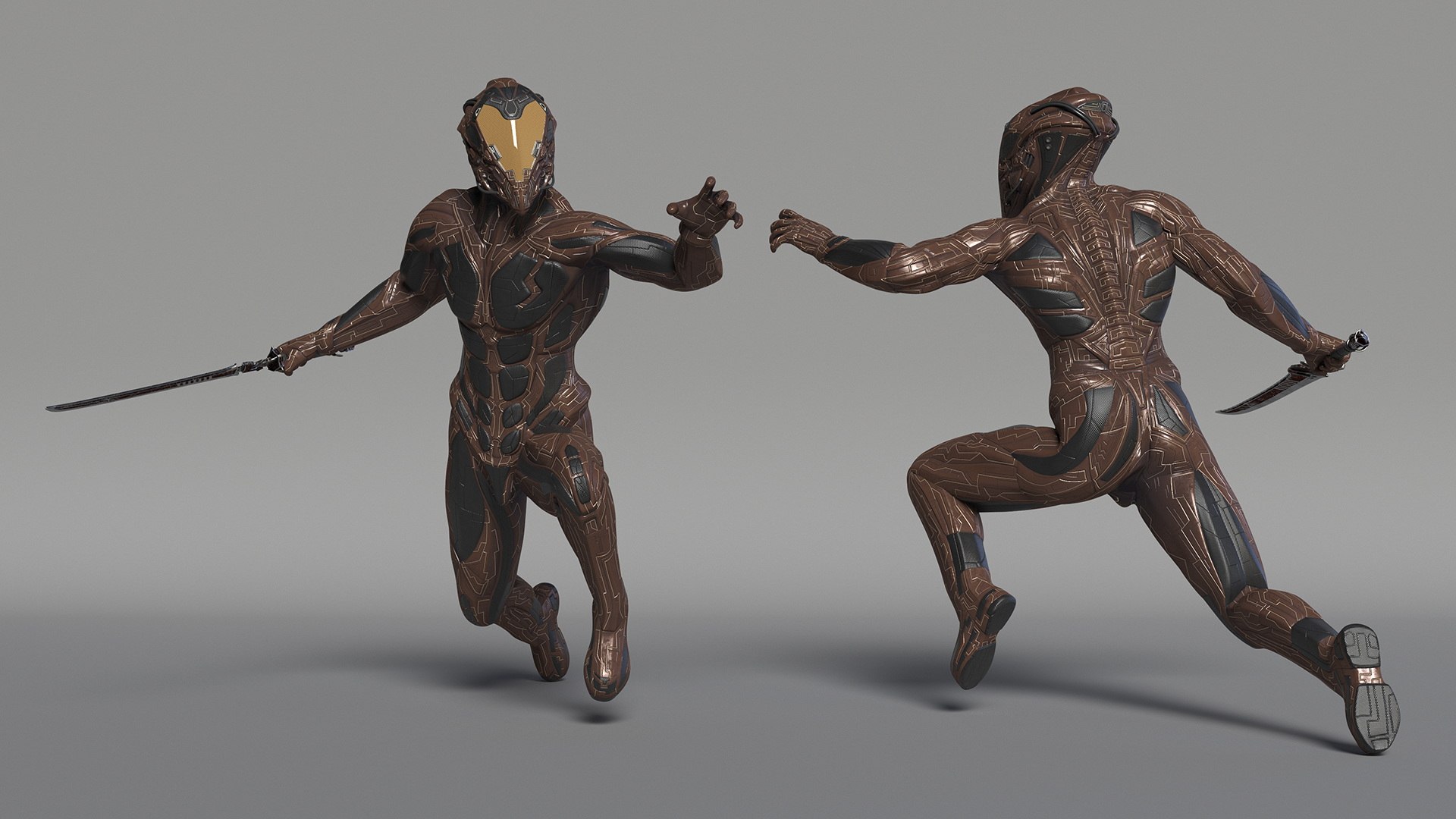 3D Futuristic Warrior With Sword Running Pose Model - TurboSquid 2237723