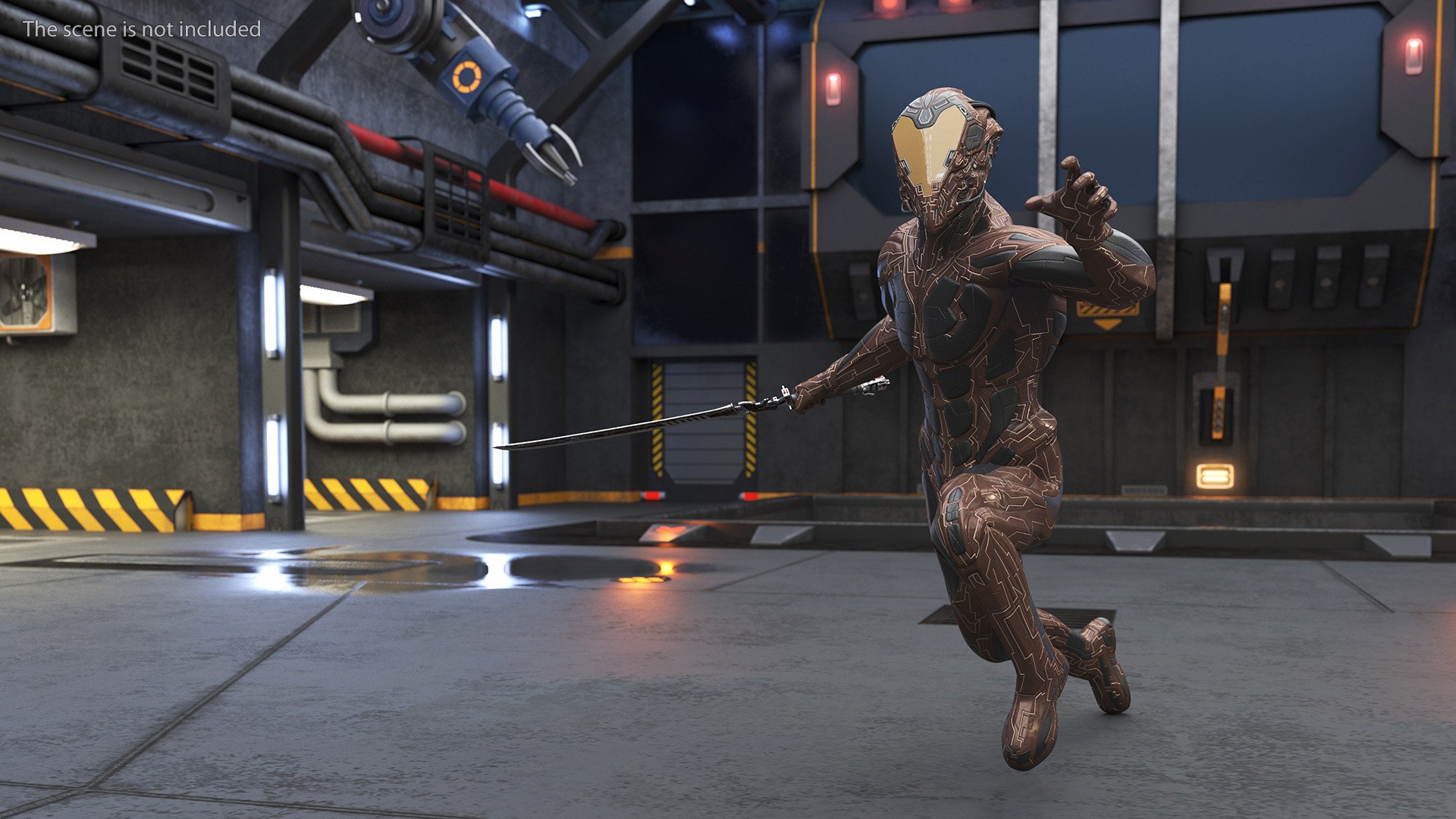 3D Futuristic Warrior With Sword Running Pose Model - TurboSquid 2237723