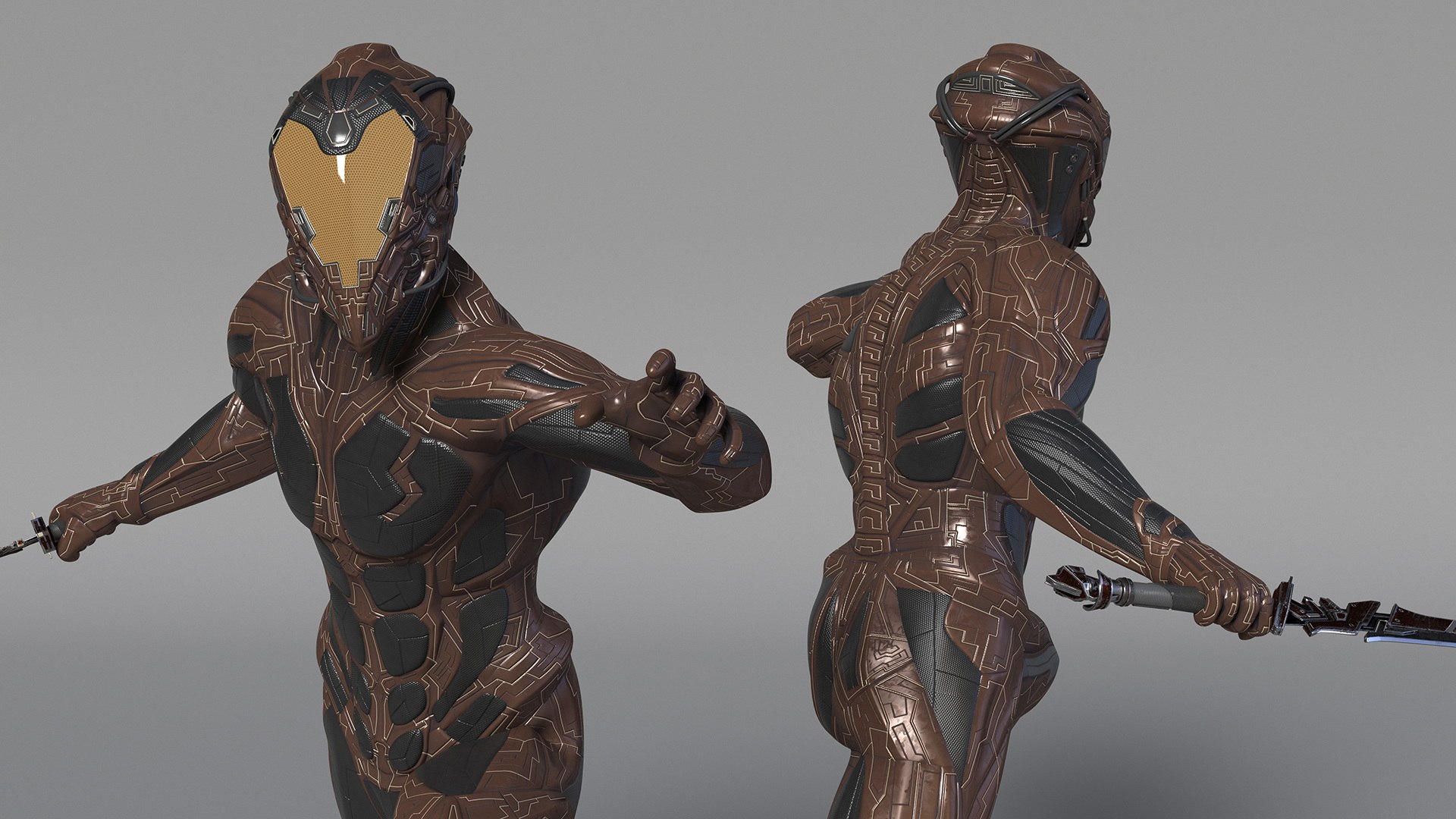 3D Futuristic Warrior With Sword Running Pose Model - TurboSquid 2237723