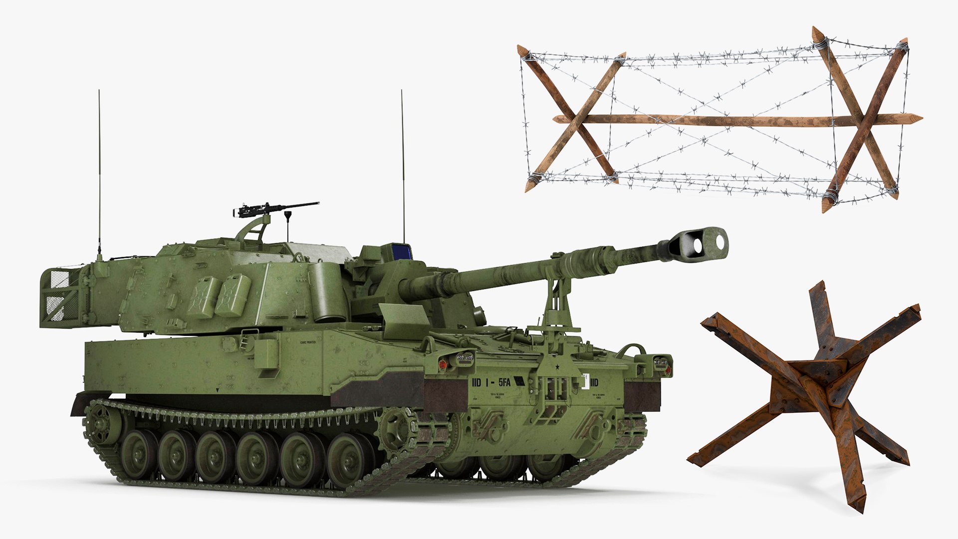 3D Model Howitzer Tank With Anti Tank Obstacles Collection - TurboSquid ...
