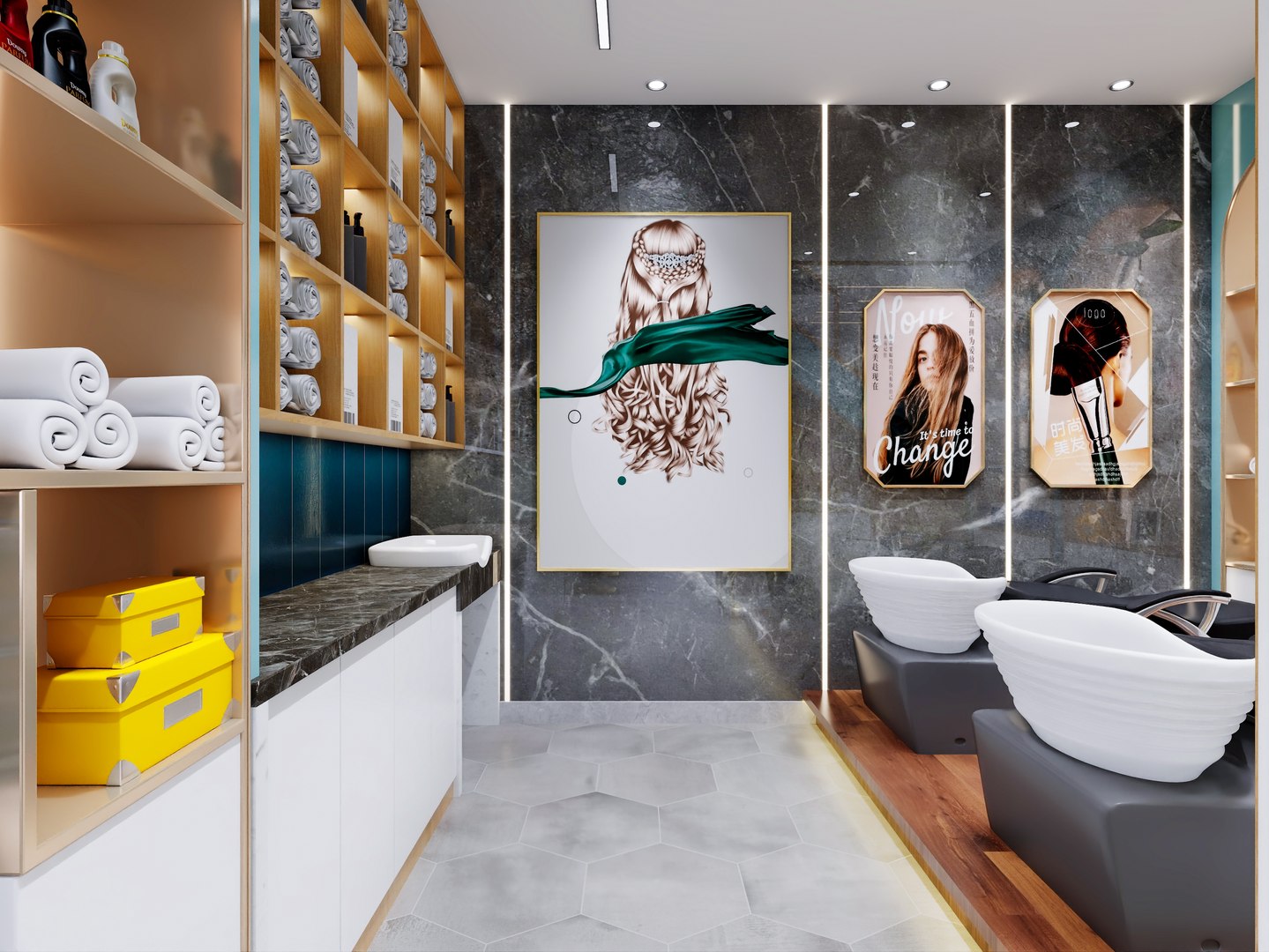 PBR Modern Barber Shop - Hair Salon Full Interior Scene - ArchViz Game ...